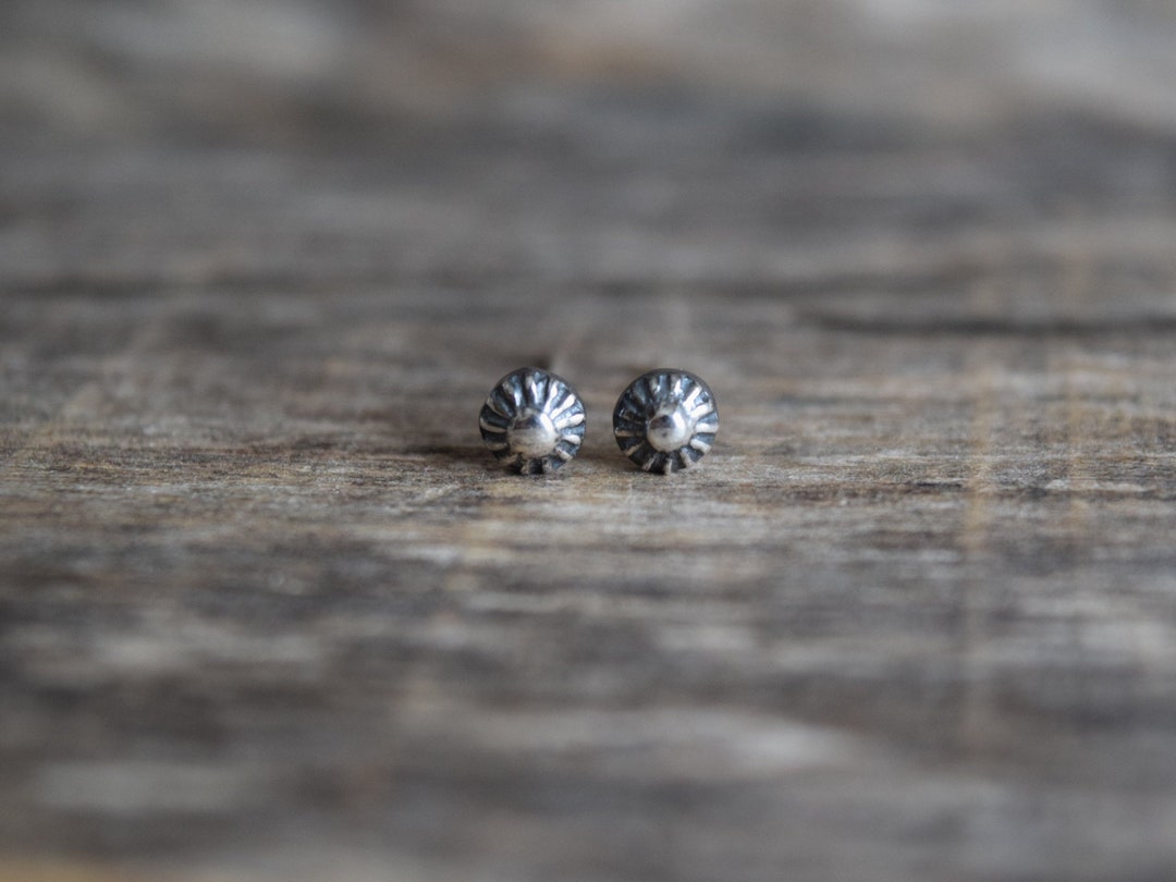 Rustic Silver Studs, Simple Small Post Earrings, Dainty Studs, Oxidized ...