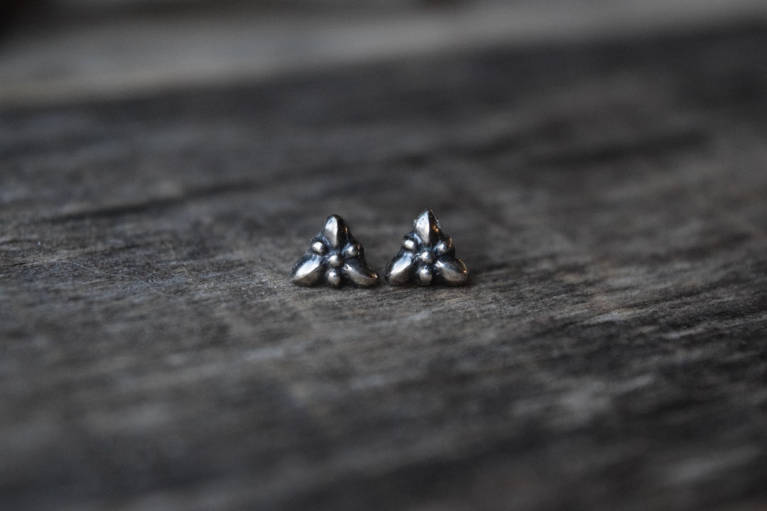 Tiny Silver Studs, Gothic Style Triangle Stud Earrings, Oxidized Silver ...