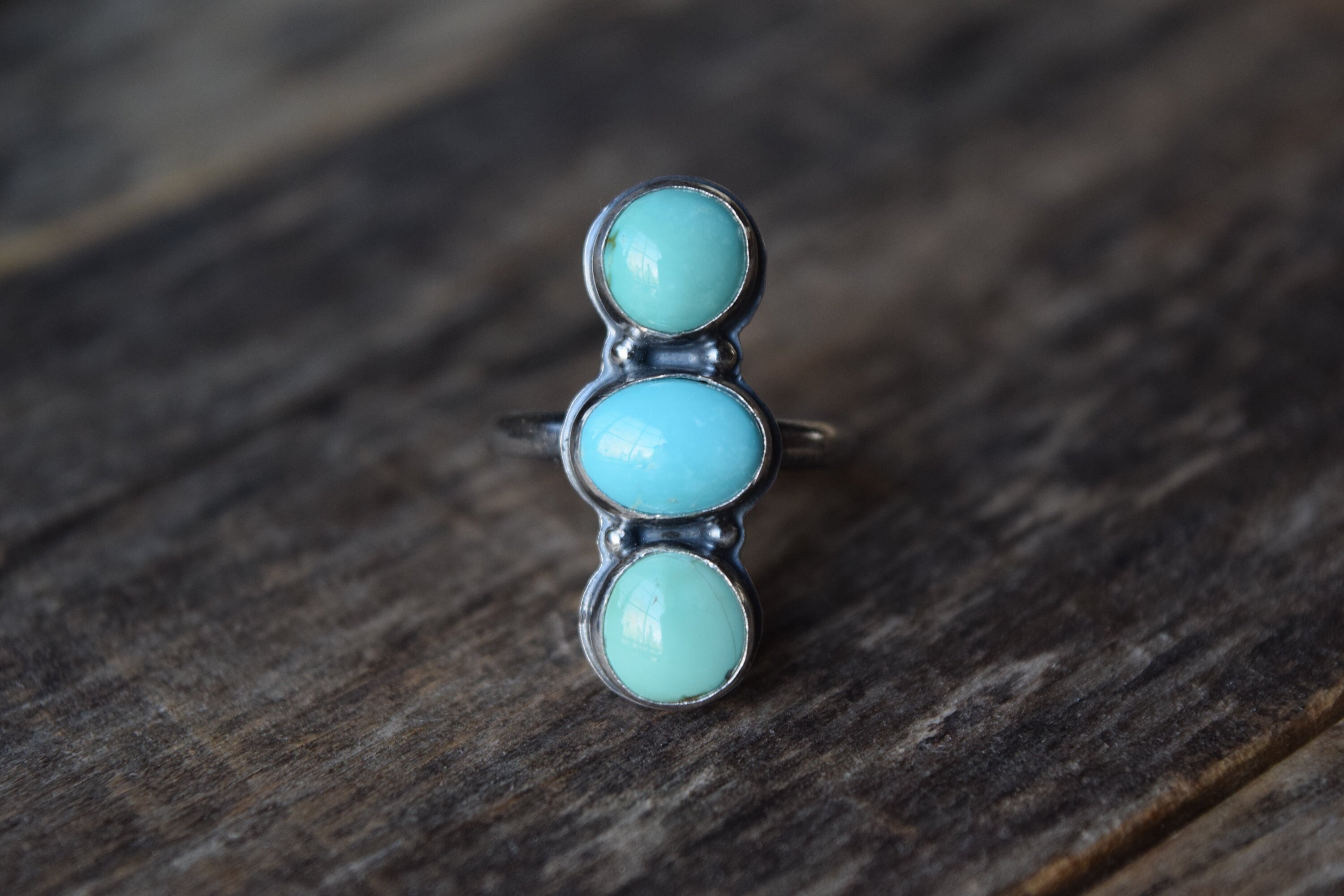 Three Stone Royston Turquoise Statement Ring One of a Kind - Etsy