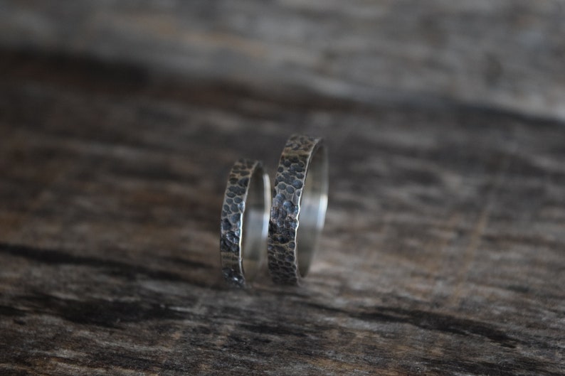 Matching Silver Wedding Band Set with Rustic Hammered Texture | Etsy
