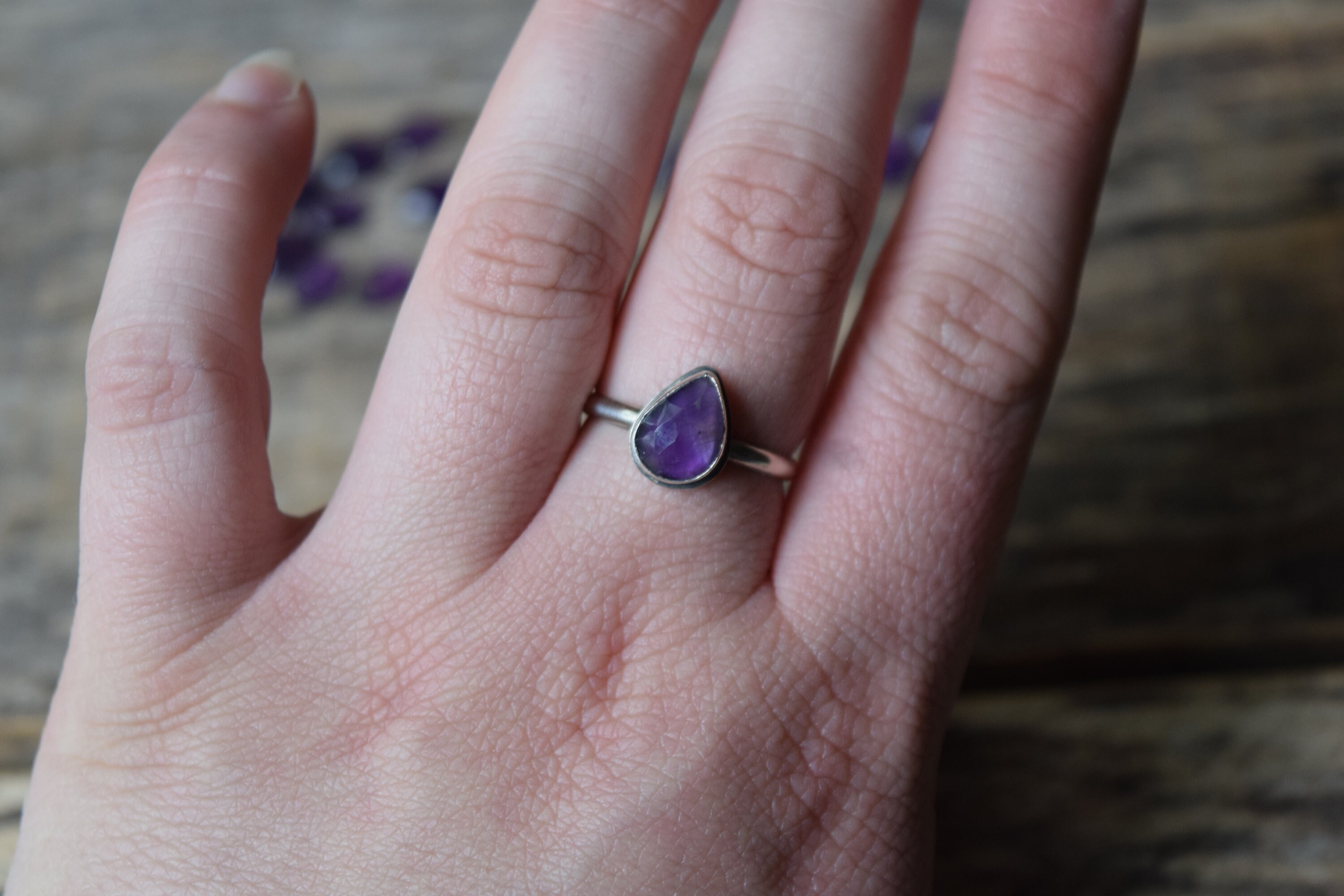 Rose Cut Amethyst Ring, Choose Your Stone, Sterling Silver, February ...