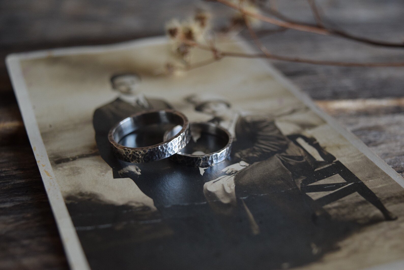 Matching Silver Wedding Band Set With Rustic Hammered Texture, Sterling ...