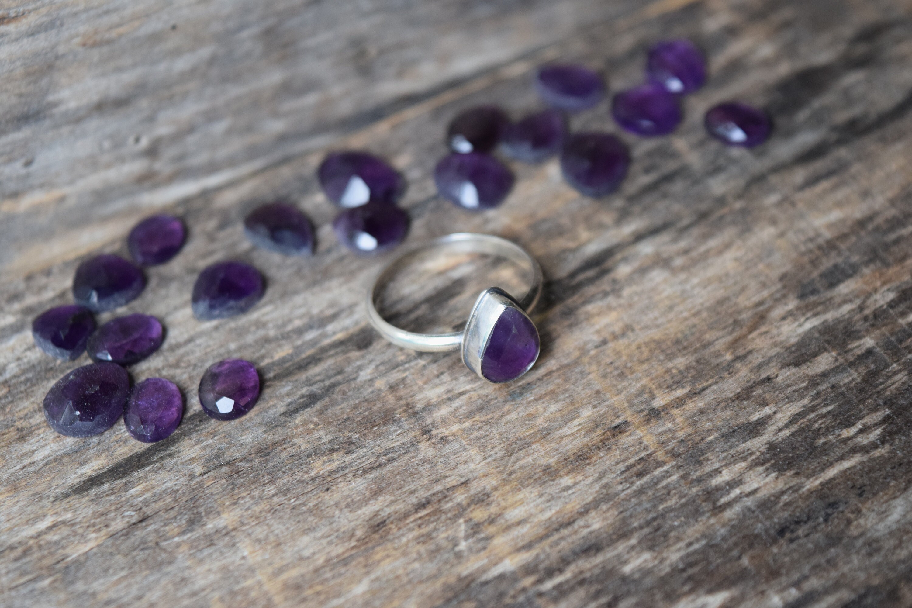 Rose Cut Amethyst Ring, Choose Your Stone, Sterling Silver, February ...