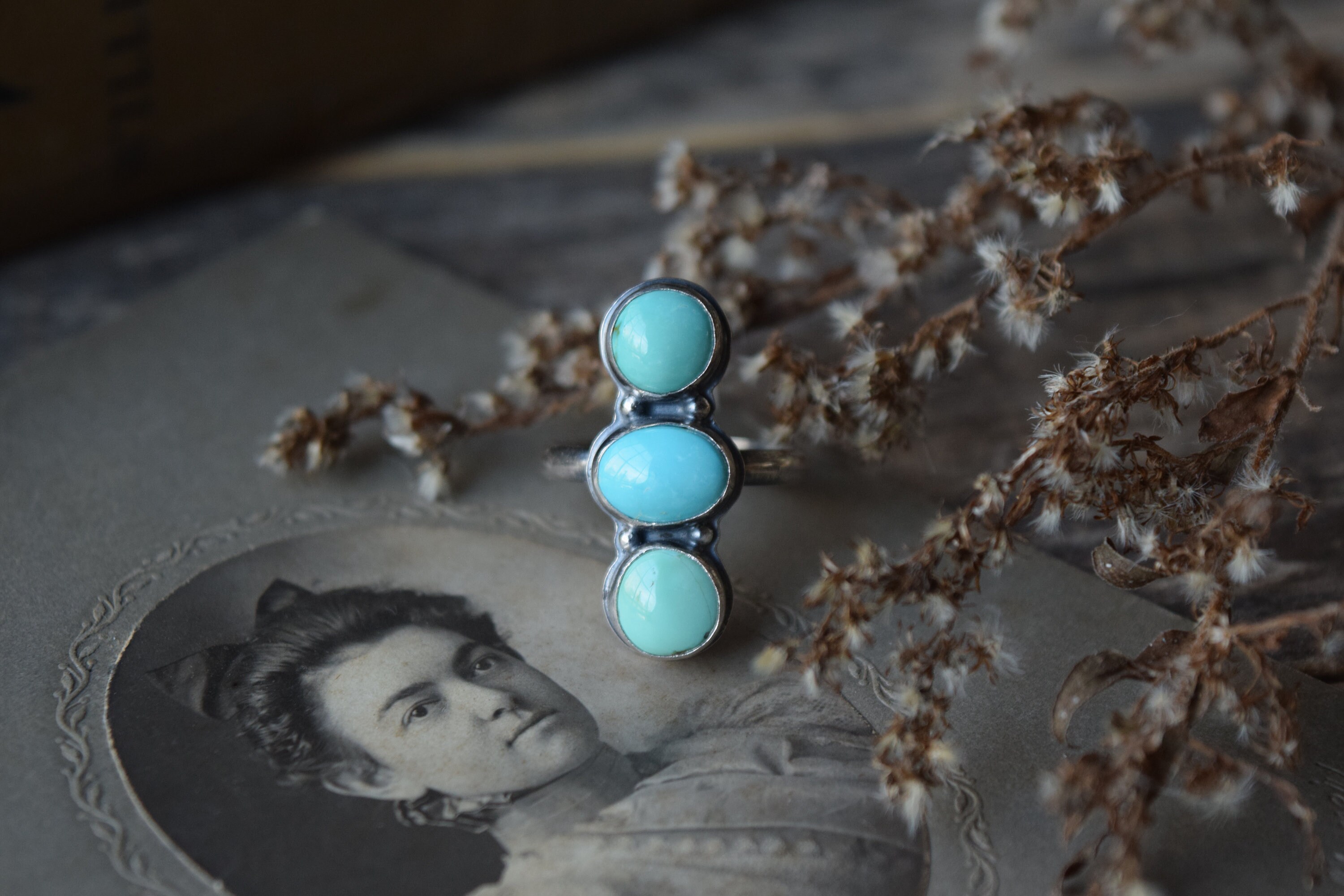 Three Stone Royston Turquoise Statement Ring One of a Kind - Etsy