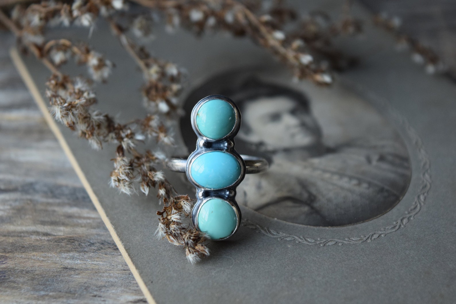 Three Stone Royston Turquoise Statement Ring One of a Kind - Etsy