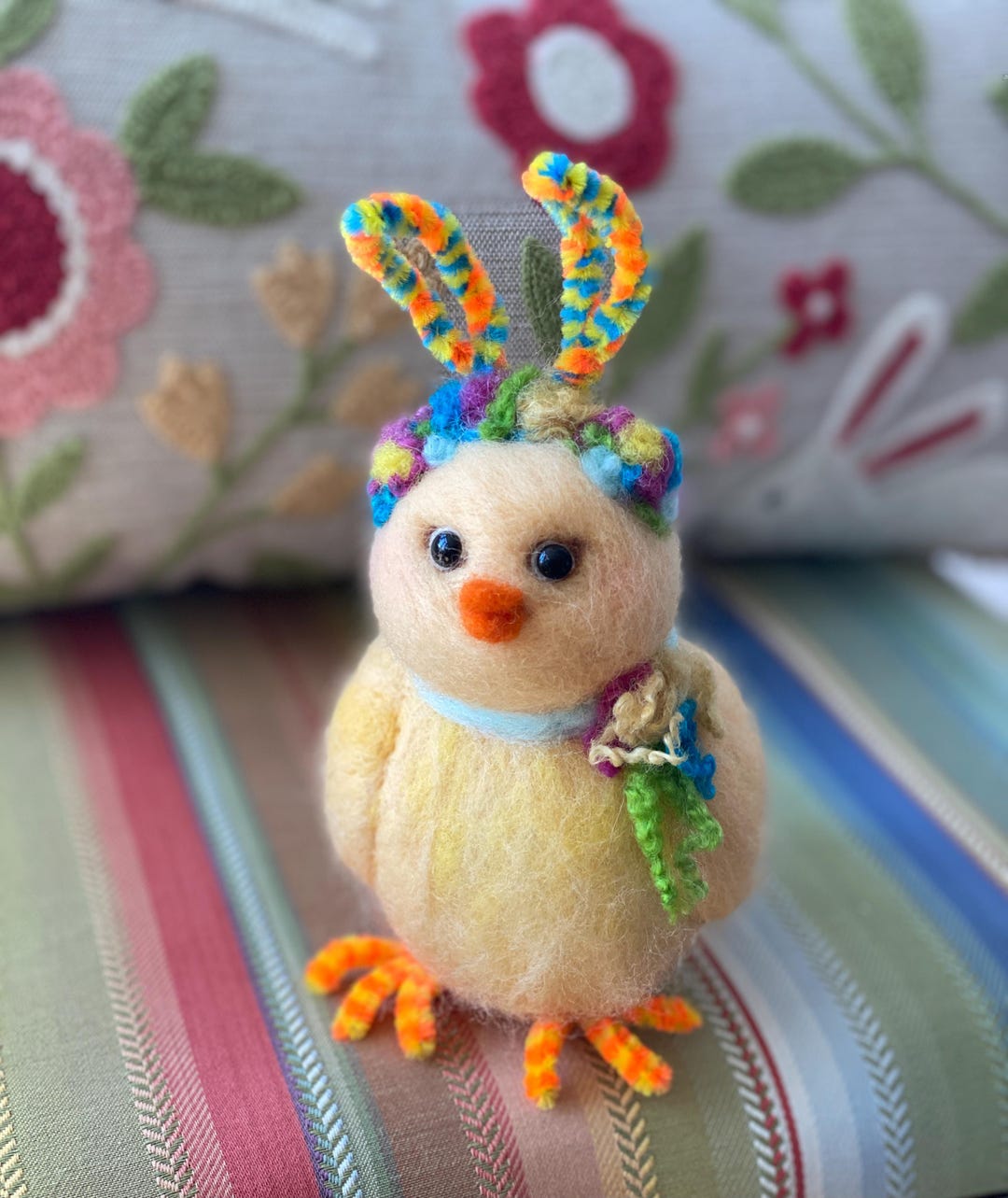 Easter Chick With Bunny Ears, Wool Chick, Easter Gift,handmade,one of a ...