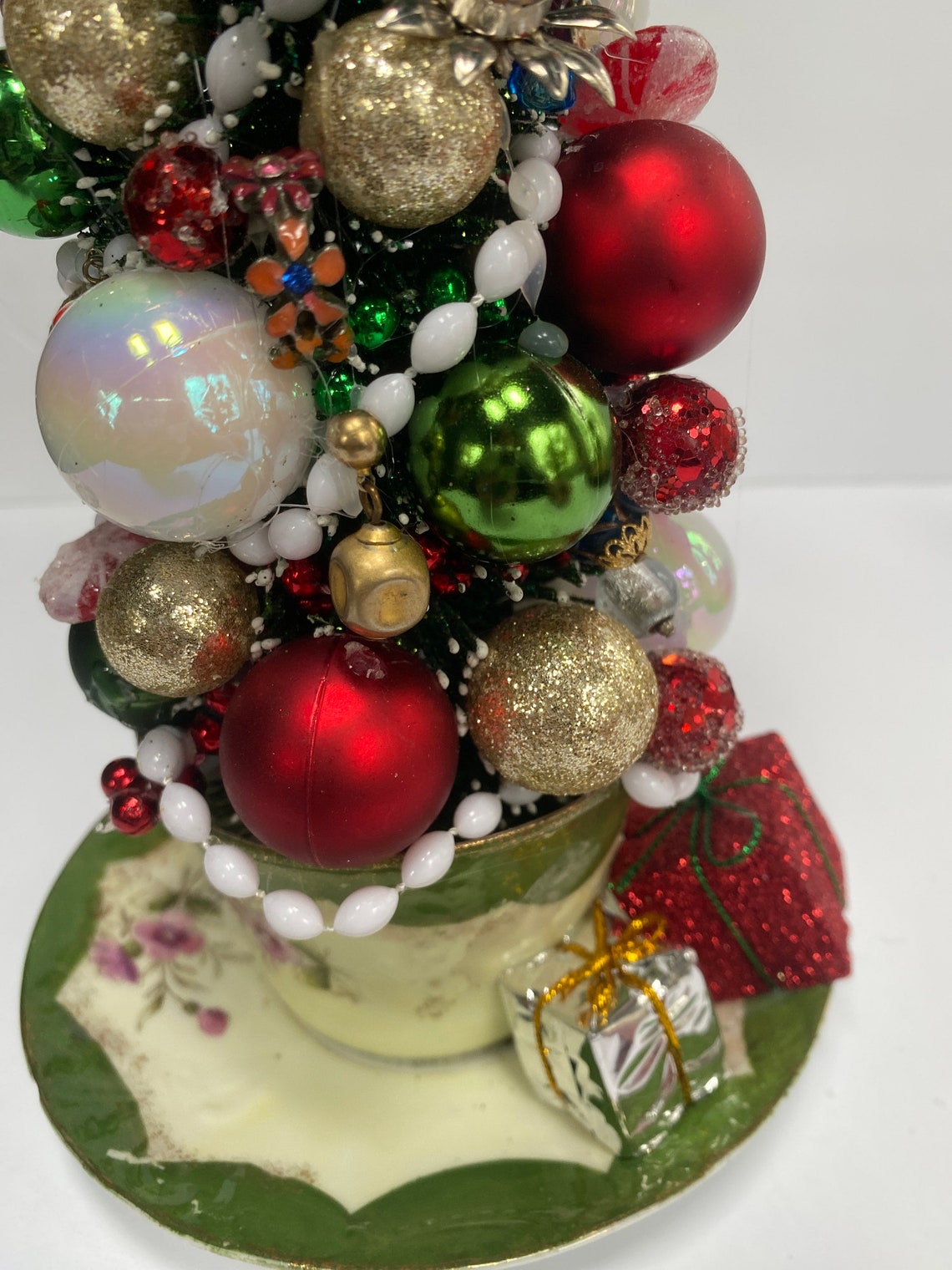 Mini Teacup Christmas Tree, Decorated, Ornament Tree, Tea Cup Tree ...
