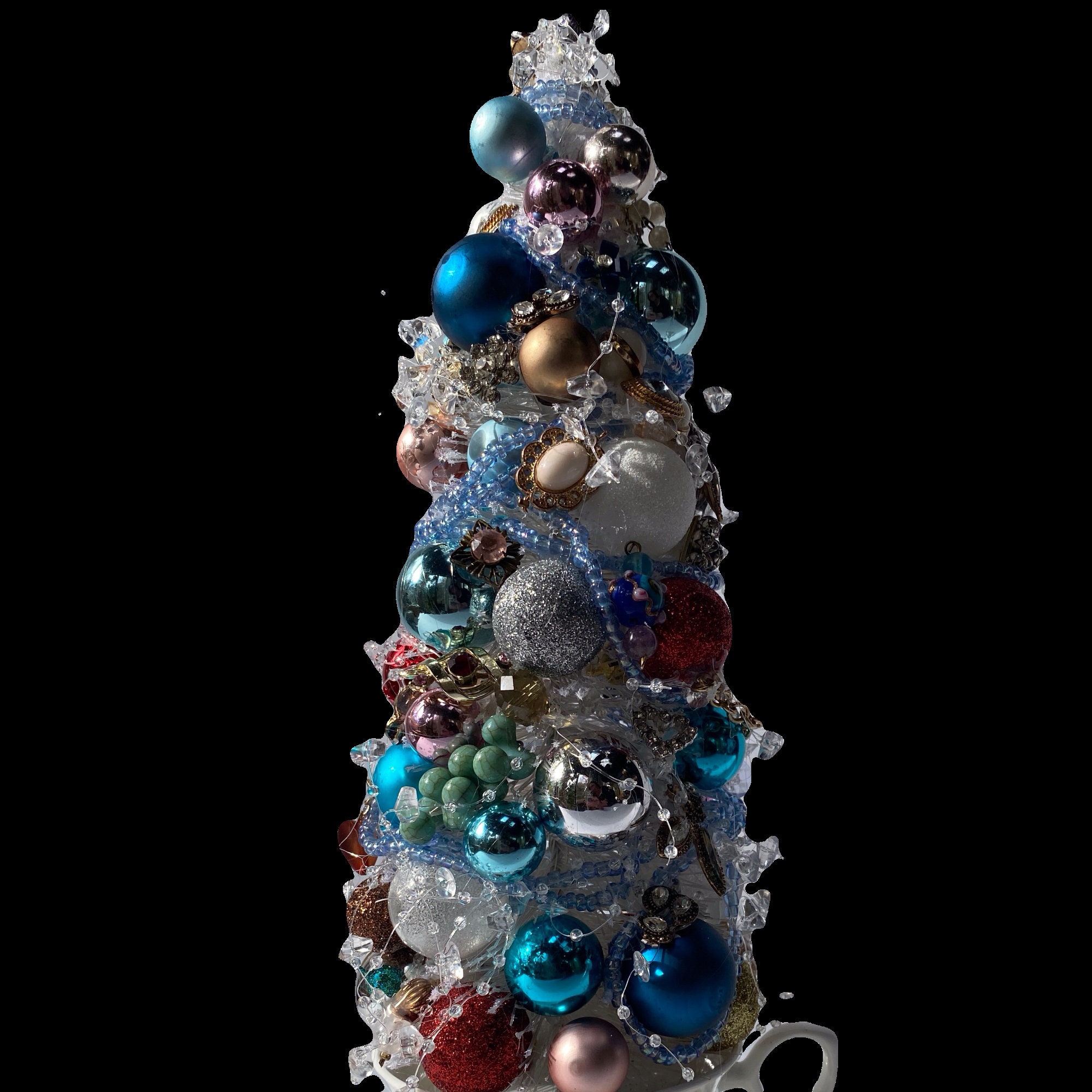 Decorated Teacup Christmas Tree, Bottle Brush Tree, Tabletop Ornament ...