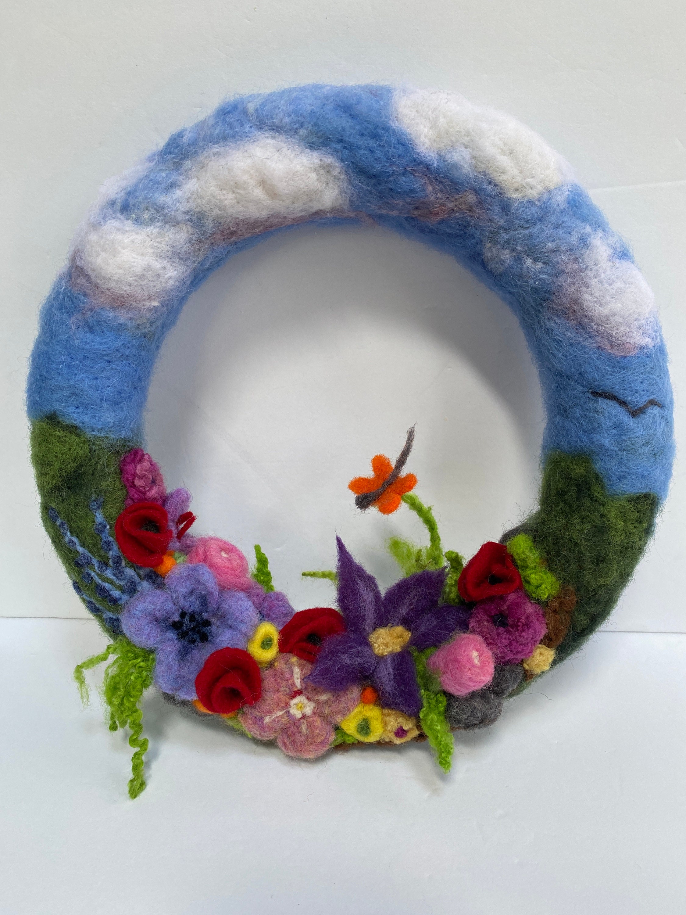 Needle Felted Flower Garden Wreath, Mothers Day Gift, Handmade Wool ...