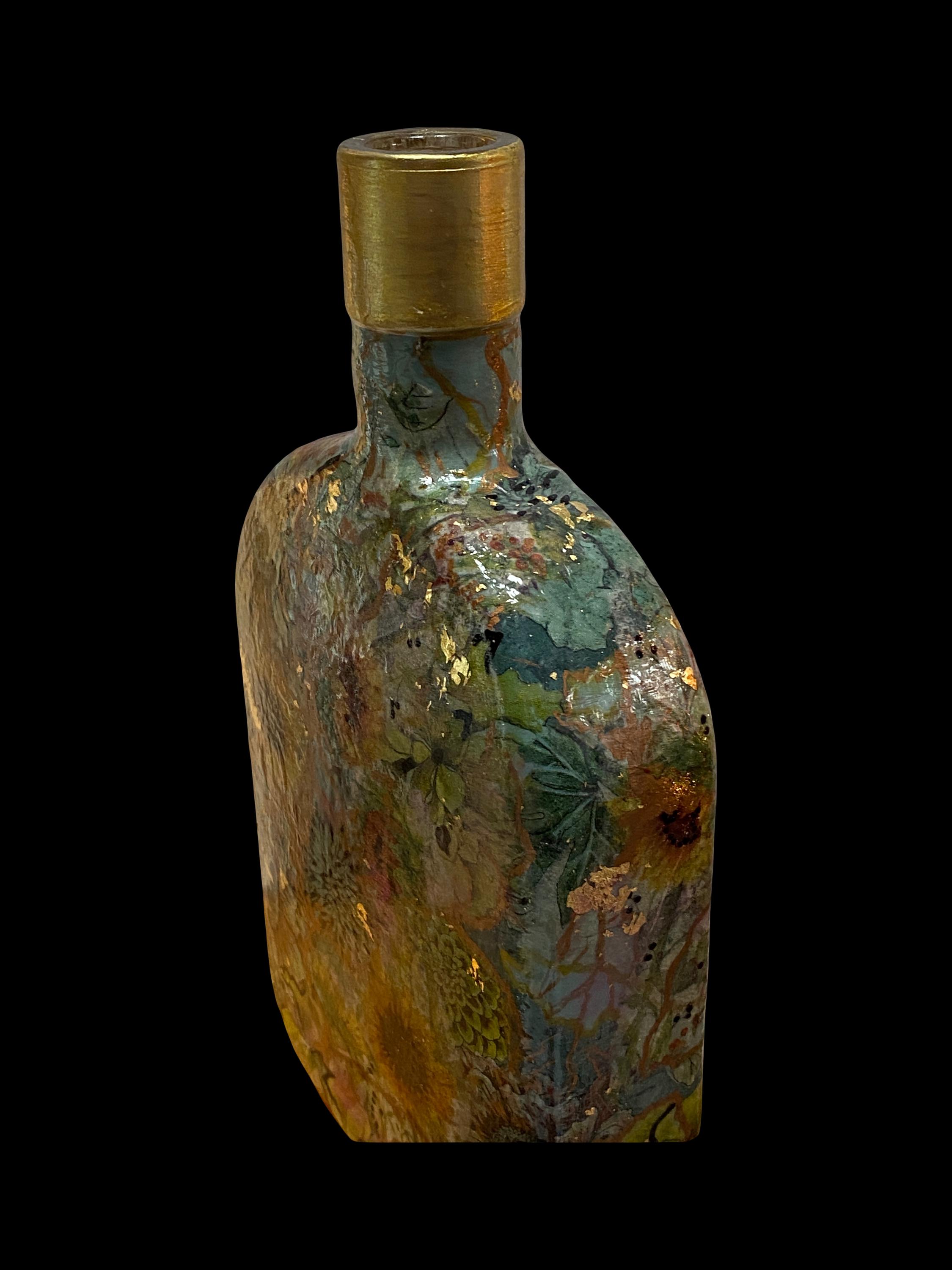 Artsy Hand Painted,embellished ,decoupaged Bottle, Uniquely Redesigned ...