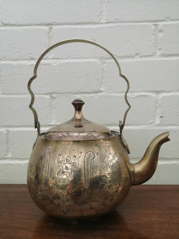 Vintage Brass Teapot With Etched Floral Design 1960's - Etsy UK