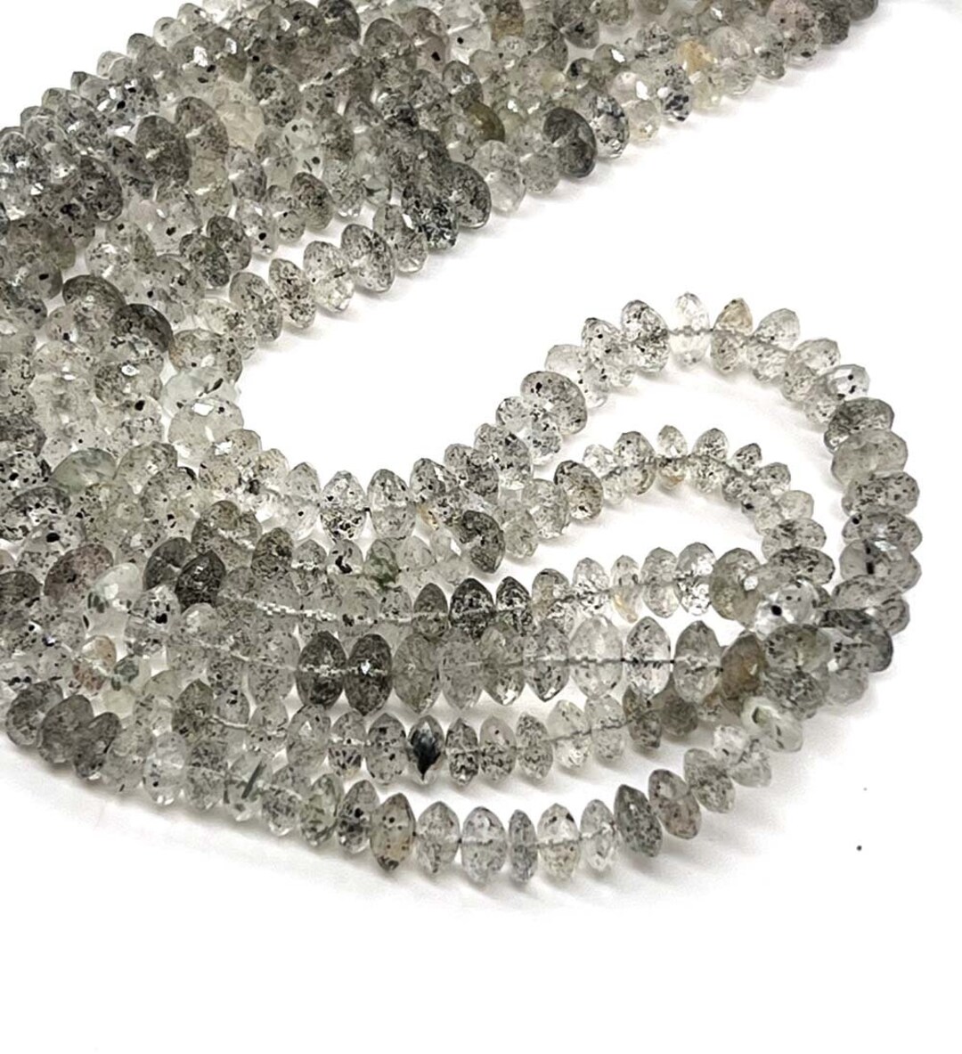 Natural Black Dot Quartz German Cut Rondelle Beads 7-9 AAA Quartz ...