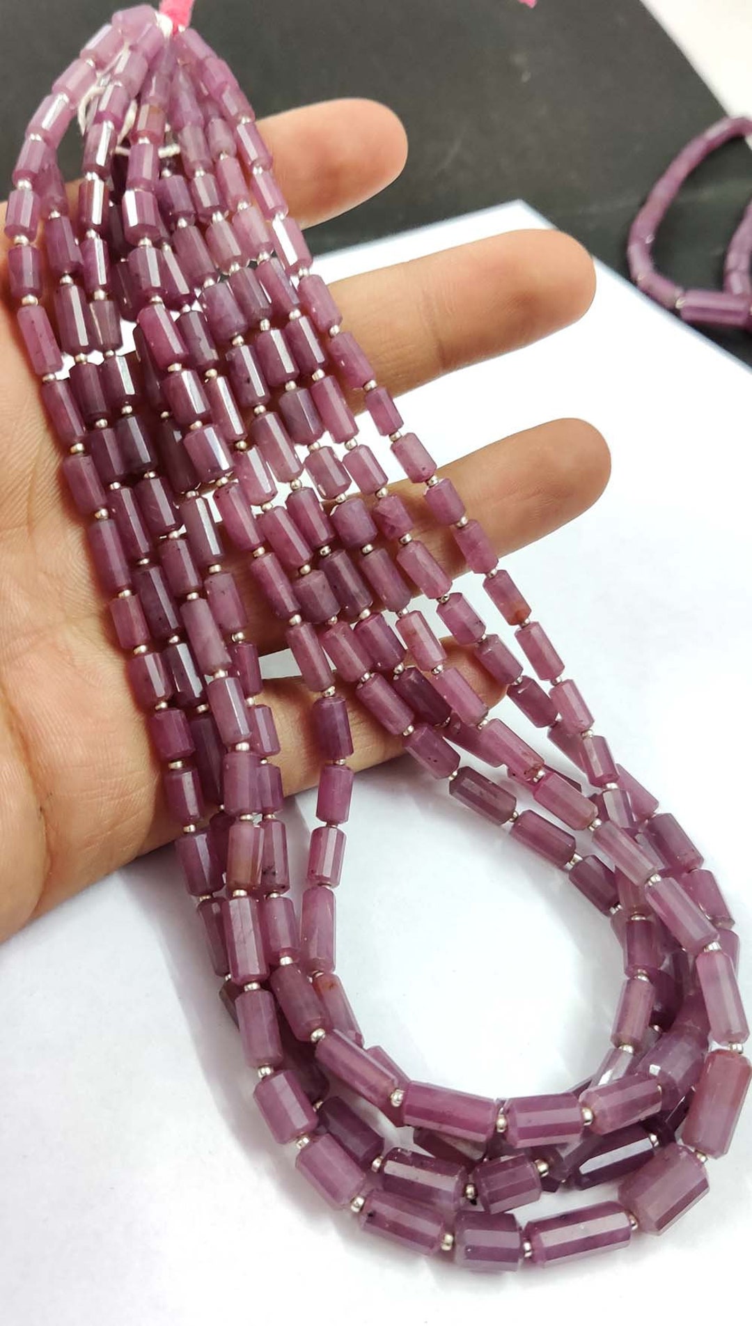 16" Natural Ruby Tube Shape Beads AAA+ Ruby Faceted Nuggets Tube Beads ...