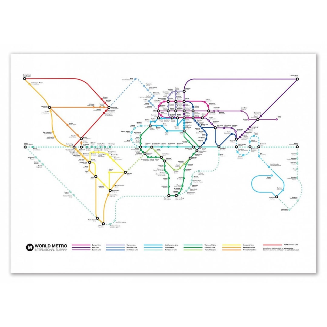 Art-poster 50 X 70 Cm World Metro Map Olivier Bourdereau - Etsy