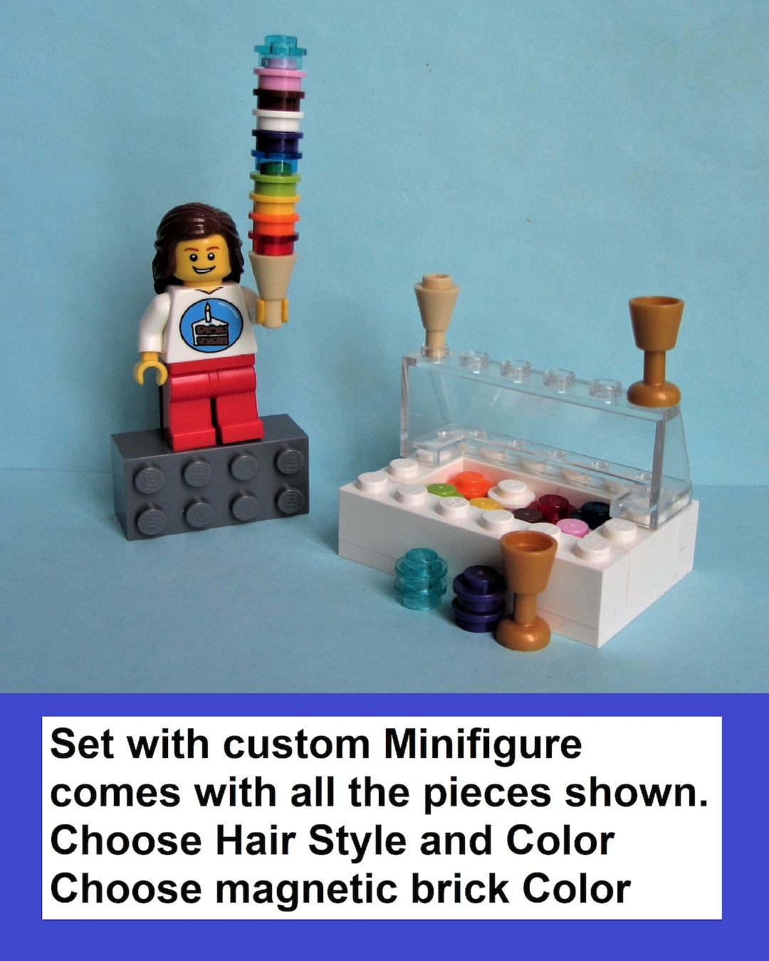 Custom Birthday Girl or Boy Ice Cream Set: Minifigure, Cake Topper ...