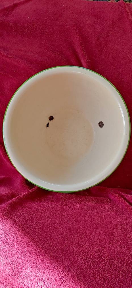 Cream With Green Trim Enamel Finish Metal Bowl, Vintage Metal Farmhouse ...