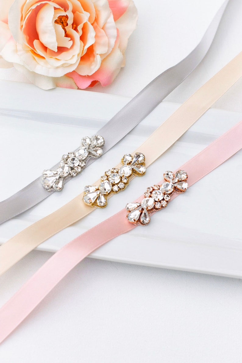 Bridesmaids Belt Flower Girl Sash Rhinestone Belt thin | Etsy