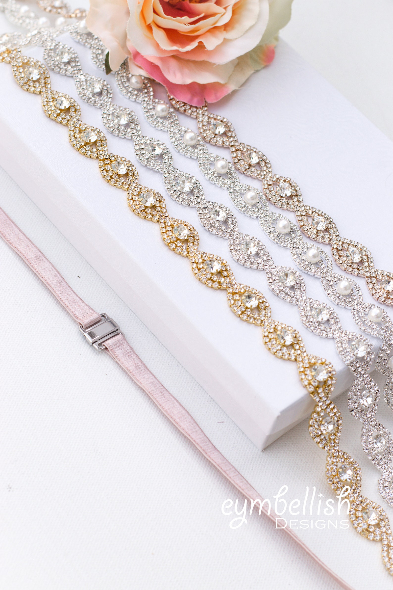 Fitted Rose Gold Thin Bridal Belt With Elastic Clasp, Bridal Sash ...