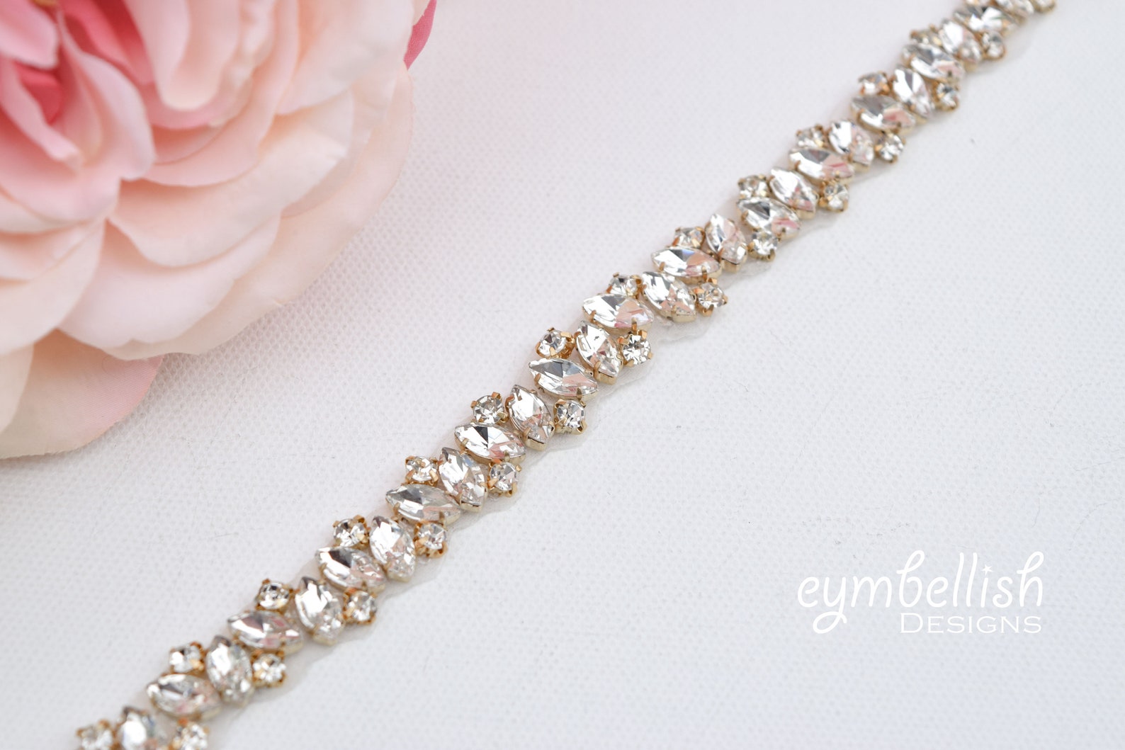 Thin Rose Gold Crystal Bridal Belt – Wedding, Bridesmaid Sash (1/2 ...