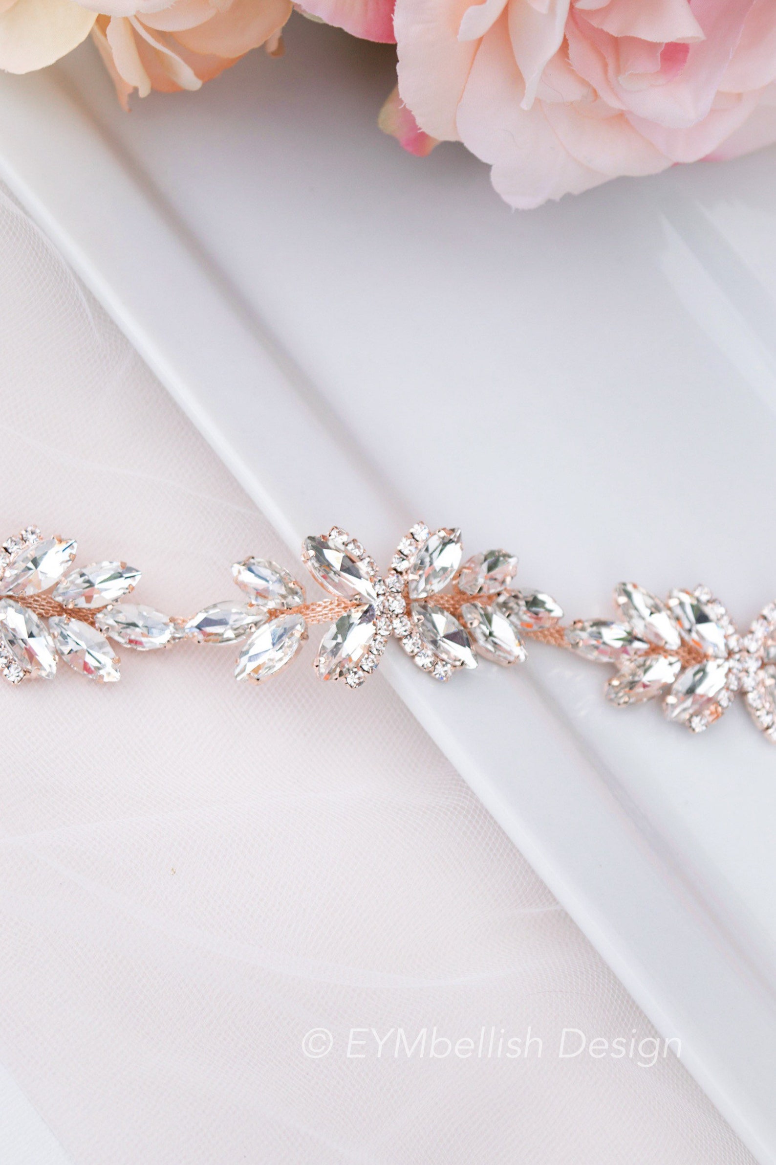 Rose Gold Rhinestone Bridal Belt – Crystal Wedding Sash, 1" - Etsy