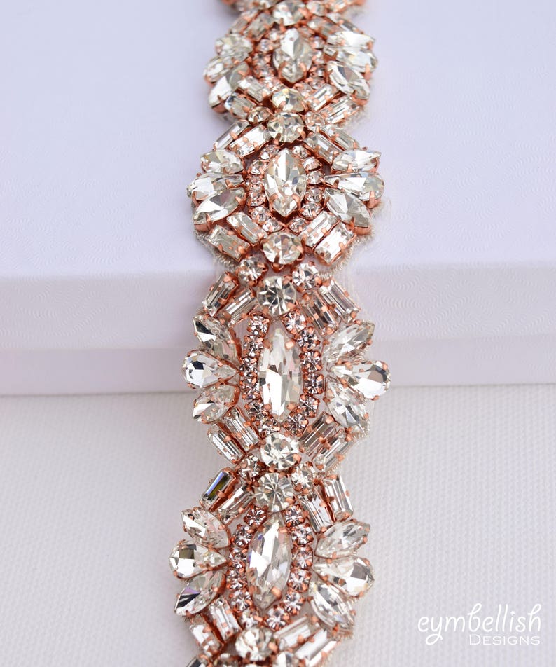 Rose Gold Crystal Rhinestone Bridal Belt With Full- Full Length Wedding ...