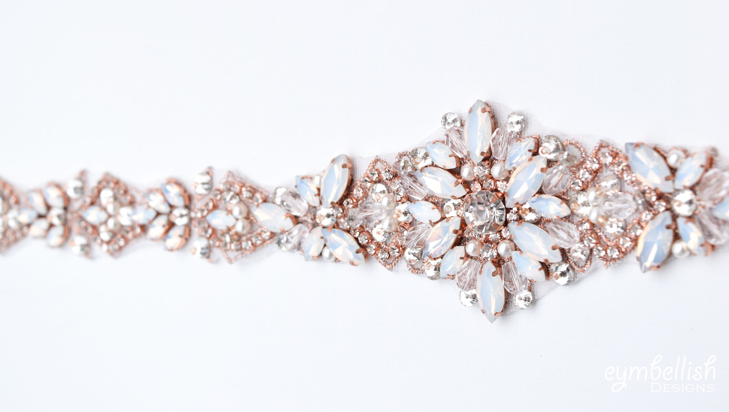 Rose Gold Opal Rhinestone Bridal Belt on Ribbon Sash | Etsy