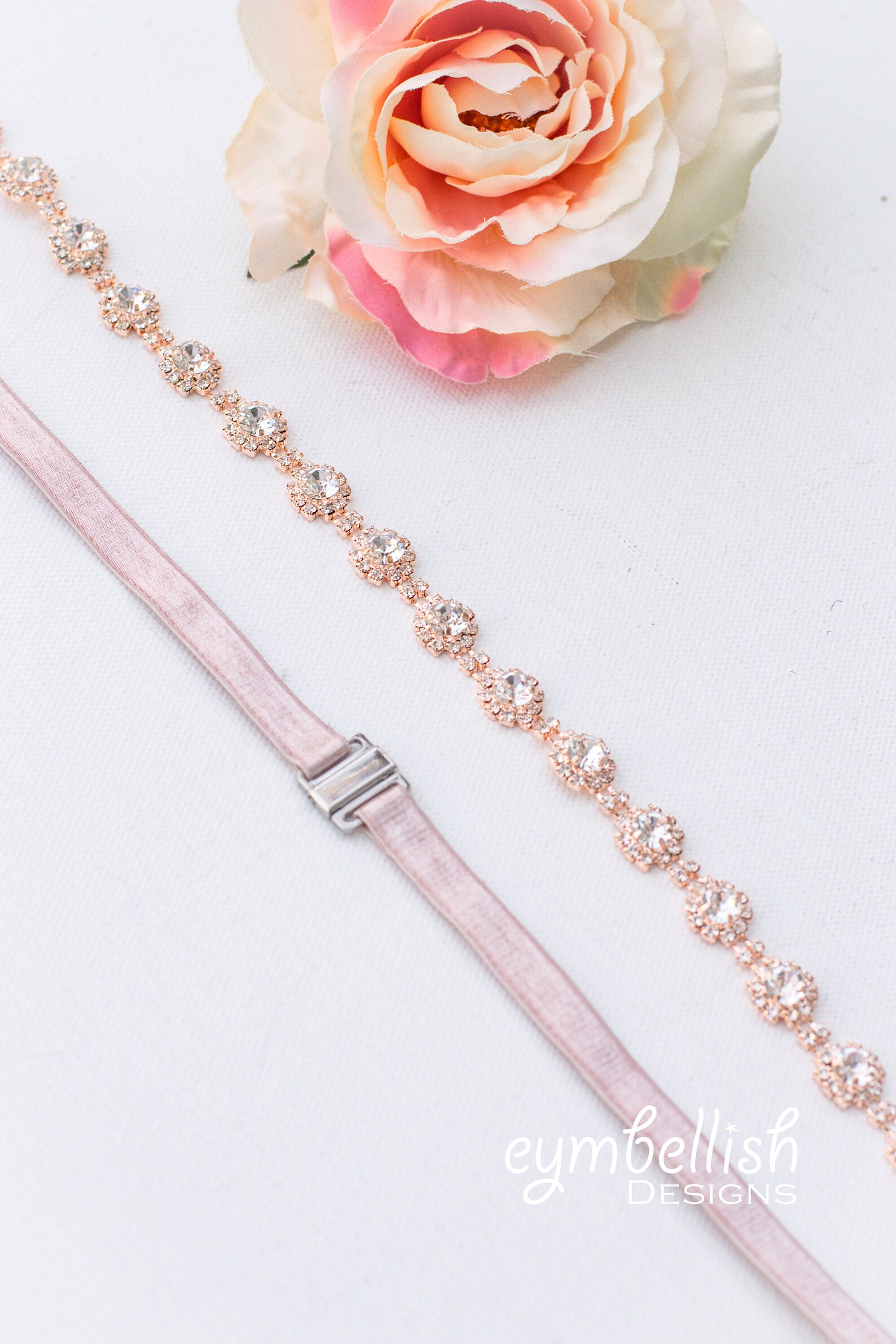 Thin rose gold Bridal Belt with Elastic Clasp Fitted rose | Etsy