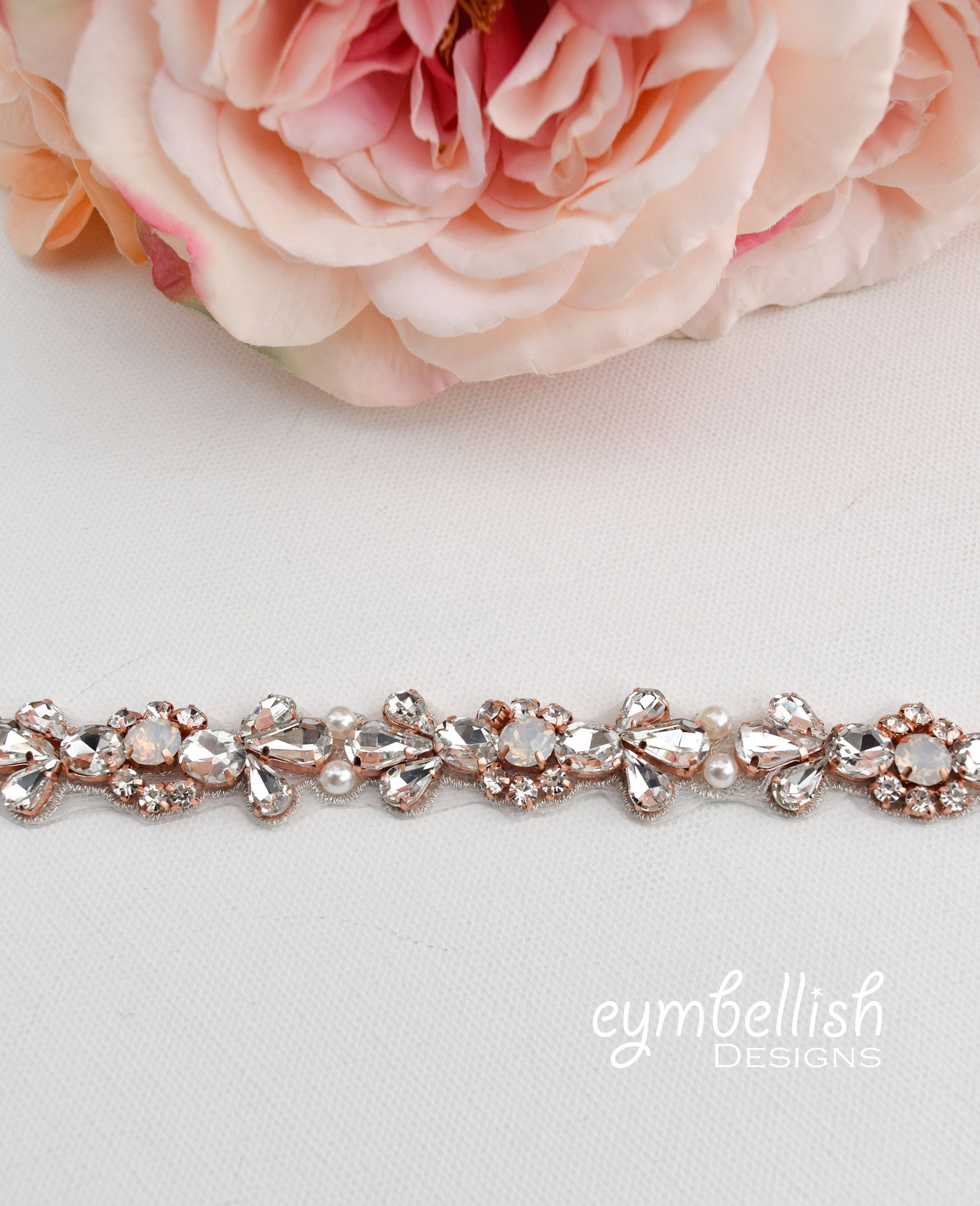 Rose Gold Opal Bridal Belt With Clasp thin Rhinestone Wedding - Etsy