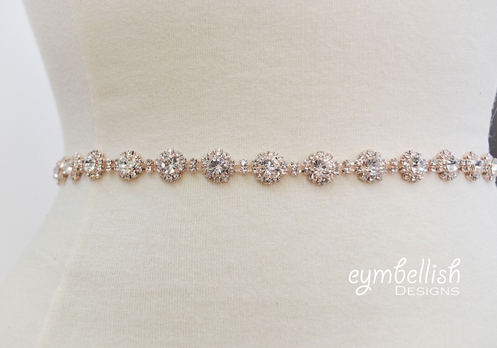 Thin Rose Gold Crystal Rhinestone Belt With Clasp Hook Bridal | Etsy