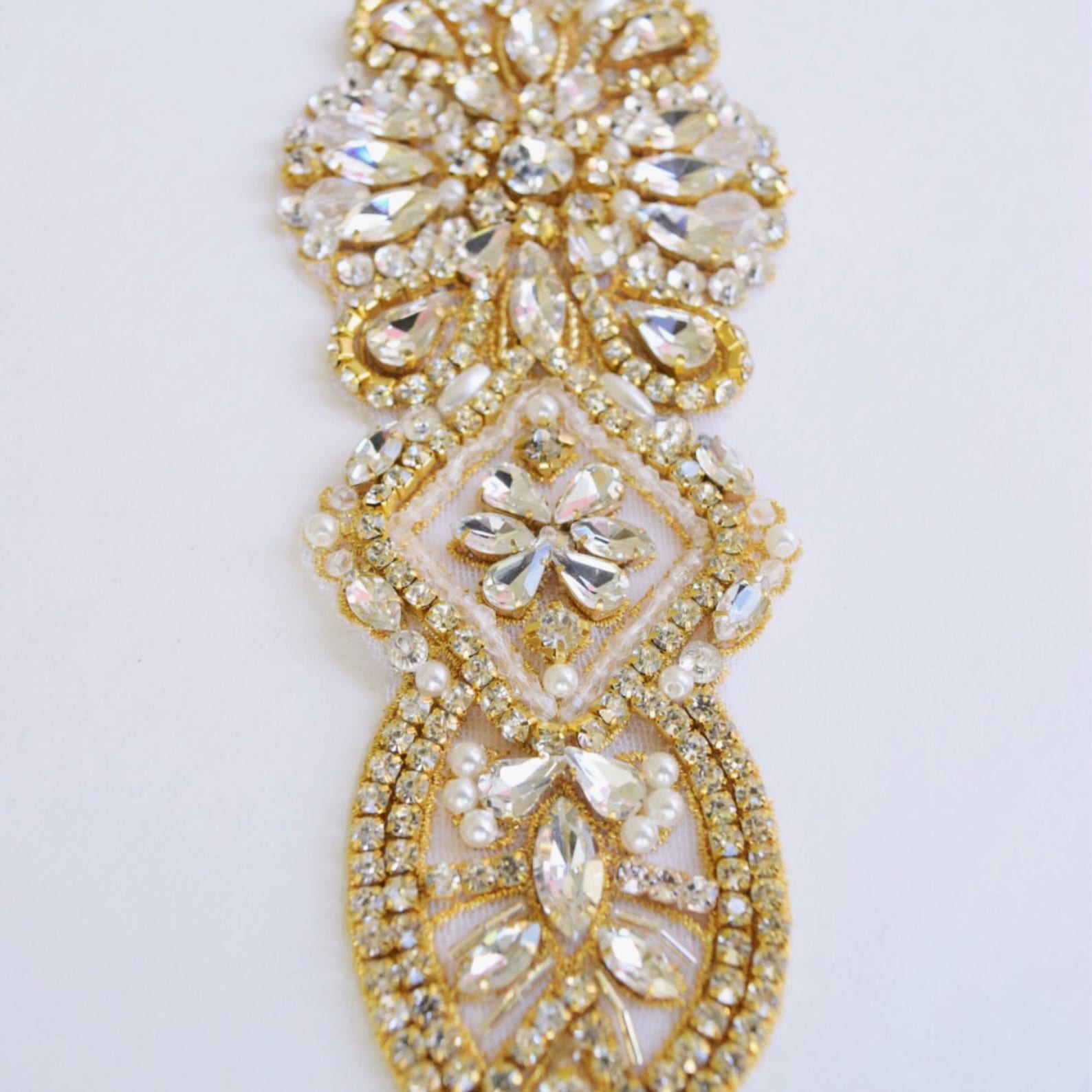 Gold Crystal Rhinestone Bridal Belt on Satin Sash Wide Bridal - Etsy