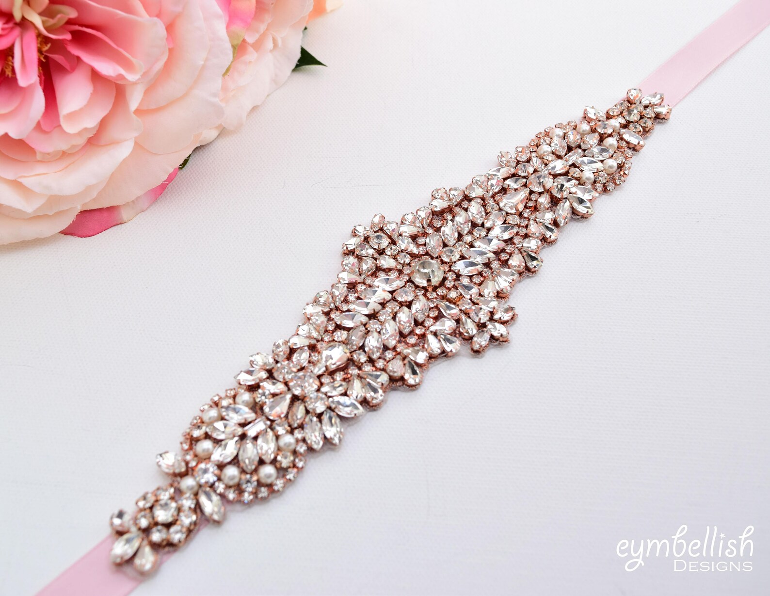 Rose Gold Bridal Belt-rose Gold Rhinestone Sash-rhinestone - Etsy