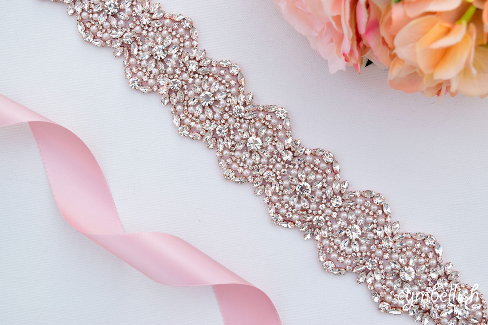 Rose Gold Bridal Belt- Champagne Wedding Belt- Bridal Sash- Pearl and ...
