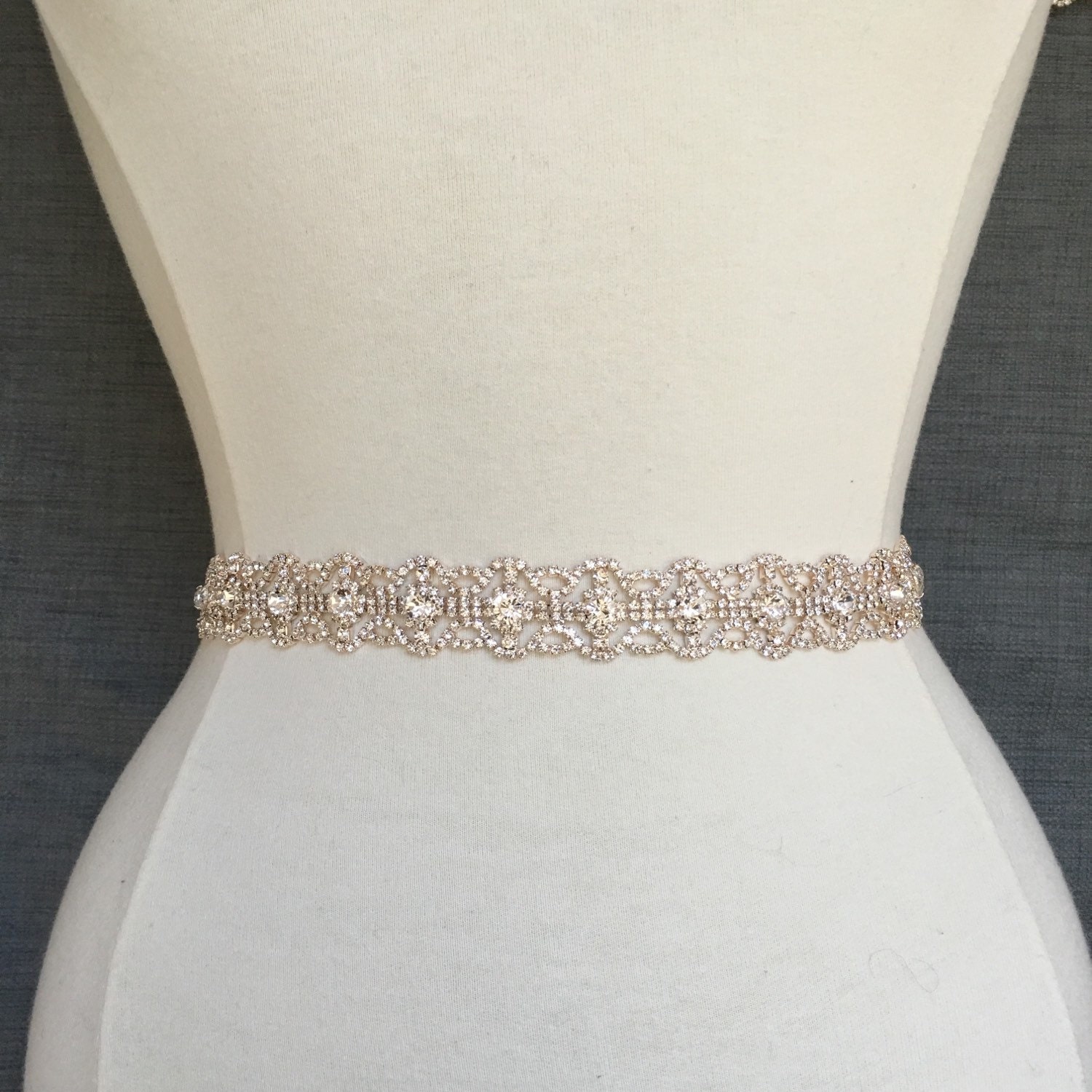 Thin Rose Gold Crystal Rhinestone Belt Rose Gold Bridal Belt - Etsy