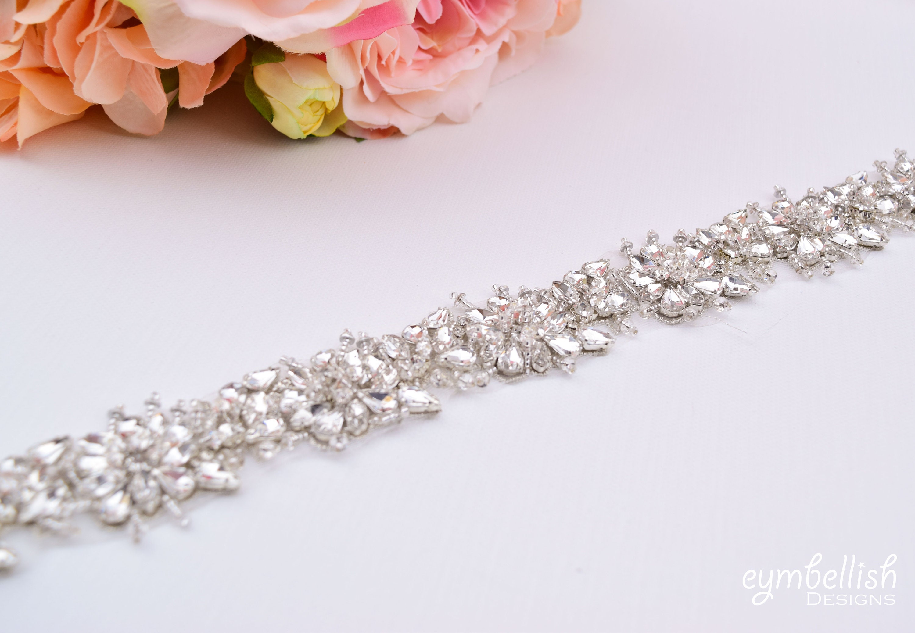 Full Length silver leaf Rhinestone Bridal Belt All the Way | Etsy