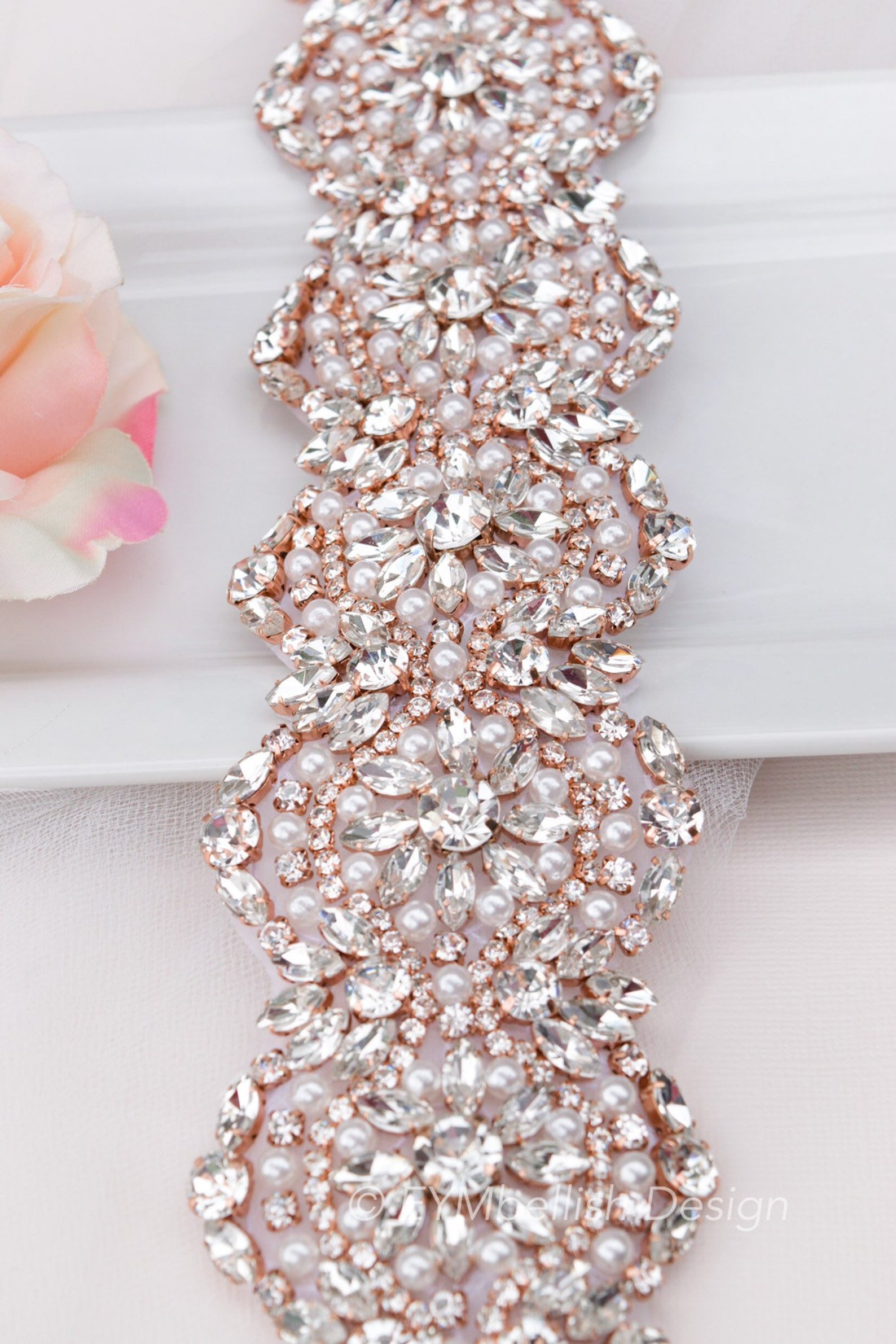 Rose Gold Bridal Belt- Champagne Wedding Belt- Bridal Sash- Pearl and ...