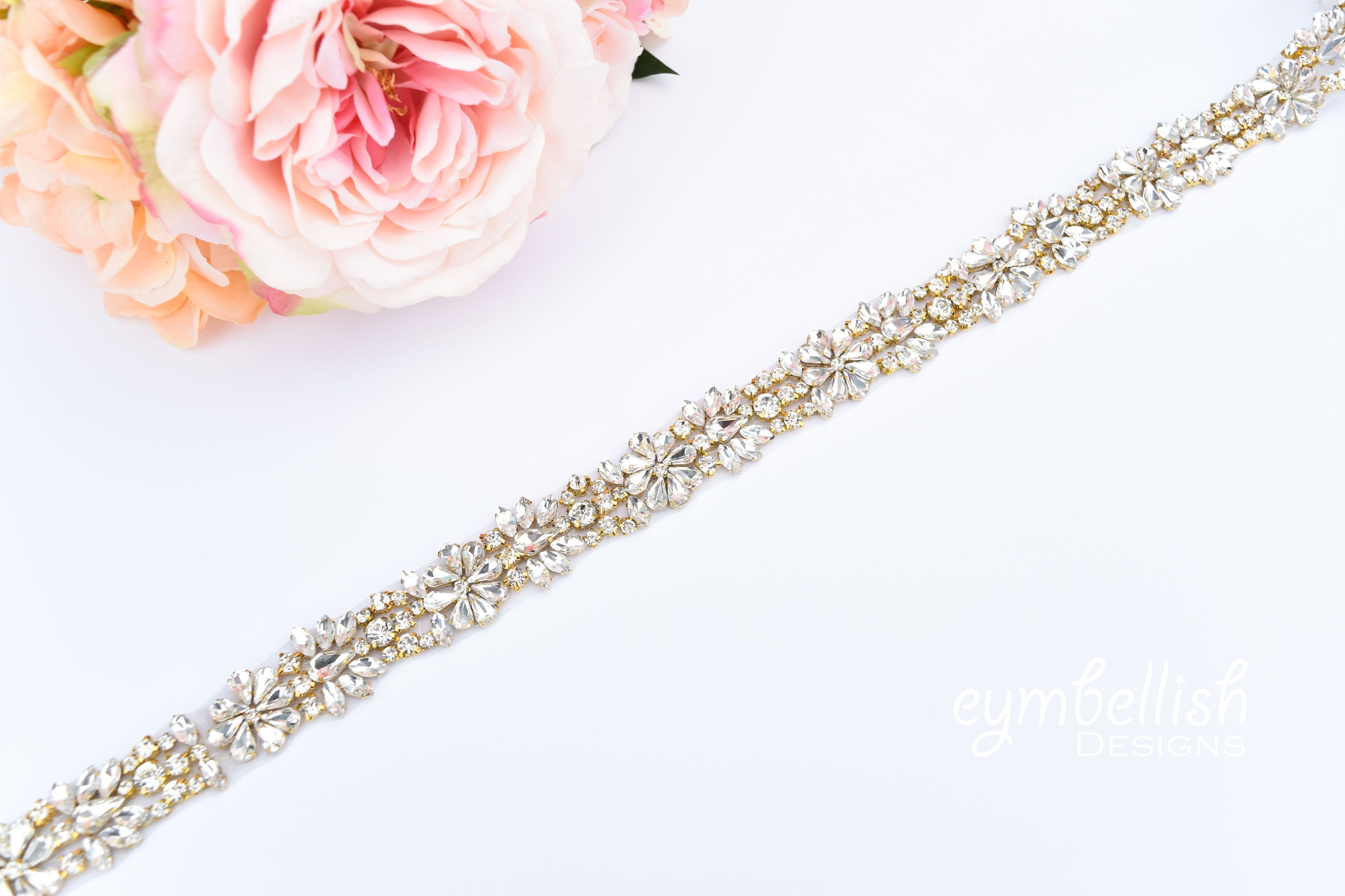 Full Length Gold Rhinestone Bridal Belt All the Way Around | Etsy