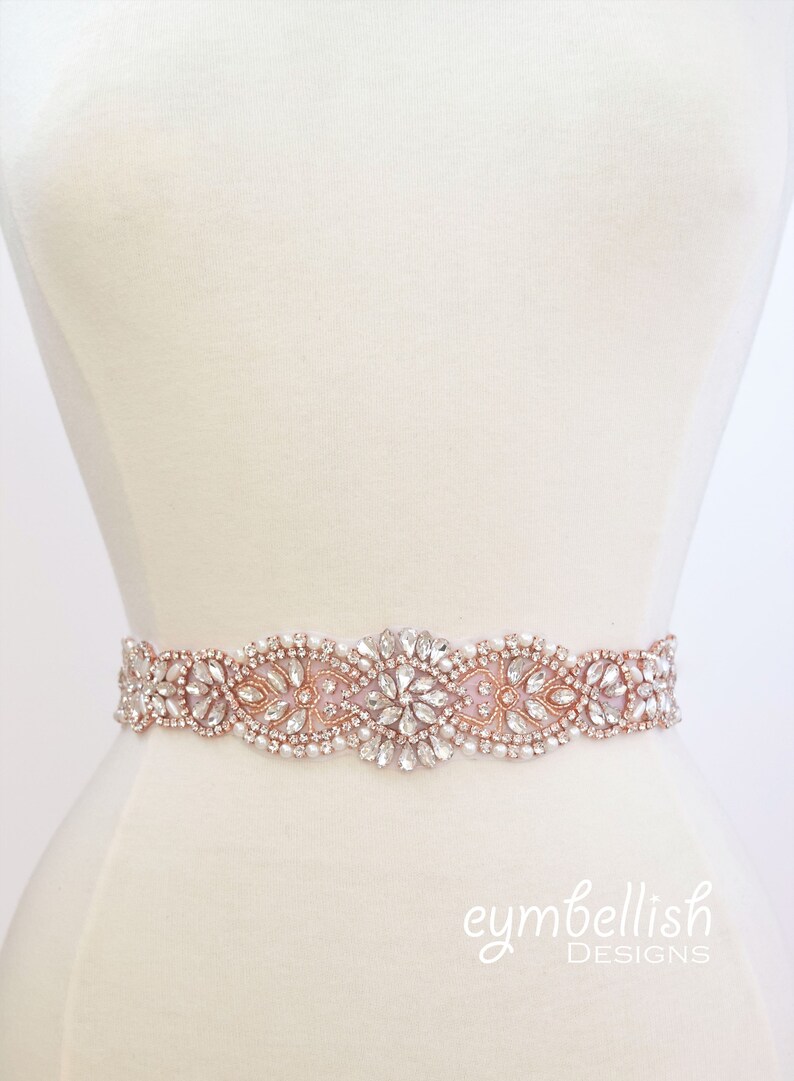 Rose Gold Crystal Rhinestone Bridal Belt on Satin Sash - Etsy