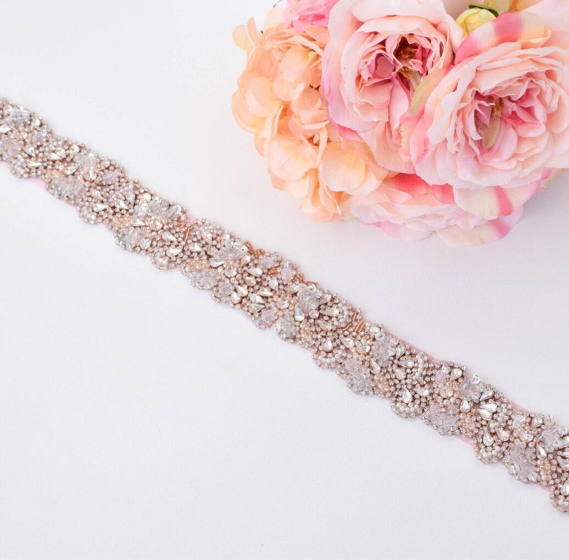 Rose Gold Rhinestone Belt With Clasp Rose Gold Bridal Belt | Etsy