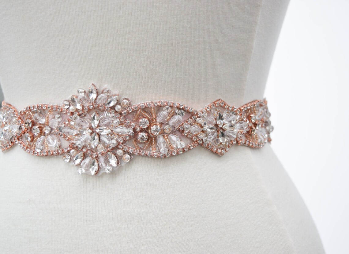 Rose Gold Rhinestone Belt With Clasp- Rose Gold Bridal Belt ...