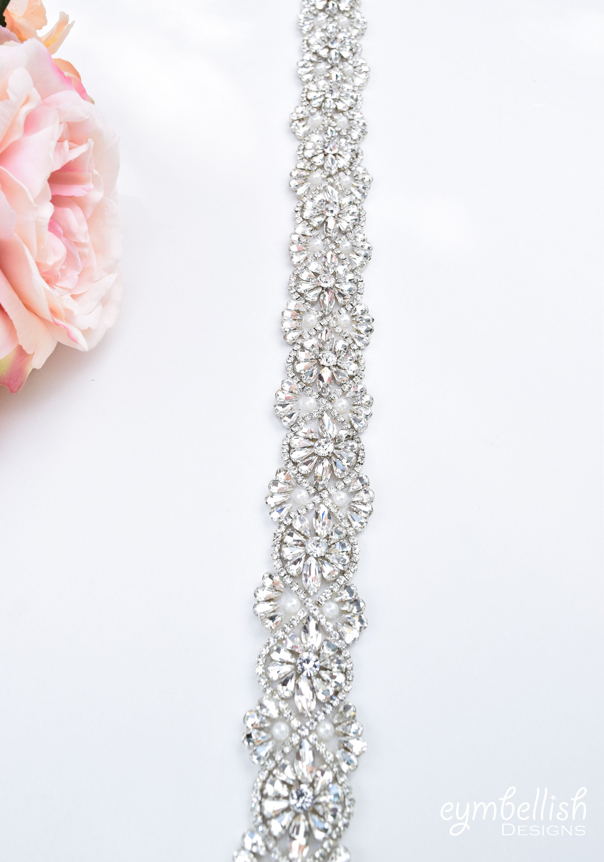 Full Length Crystal Rhinestone and Pearl Bridal Belt All the | Etsy