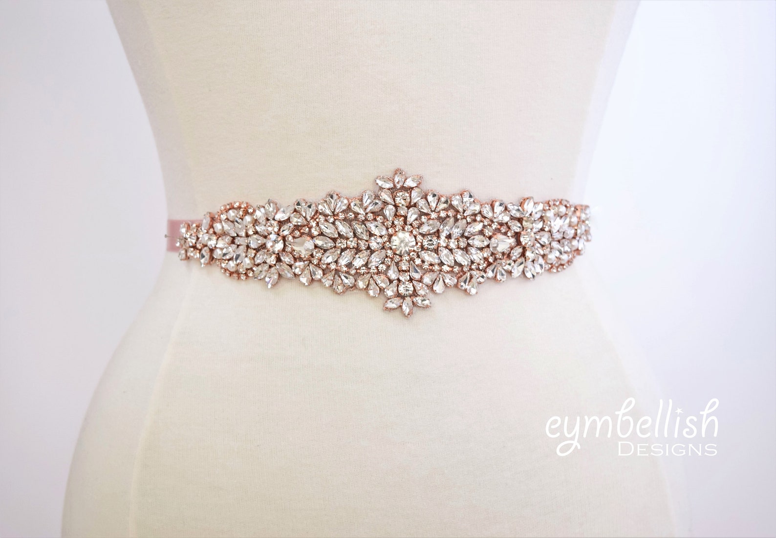 Rose Gold Bridal Belt-rose Gold Rhinestone Sash-rhinestone - Etsy