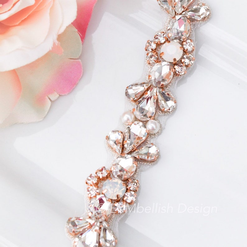 Rose Gold Opal Bridal Belt With Clasp thin Rhinestone Wedding - Etsy