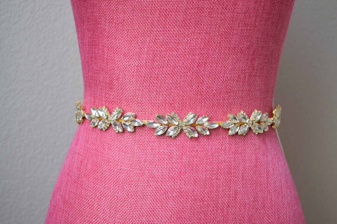 Thin Gold Rhinestone Belt Bridal Belt Gold Bridesmaid Belt - Etsy