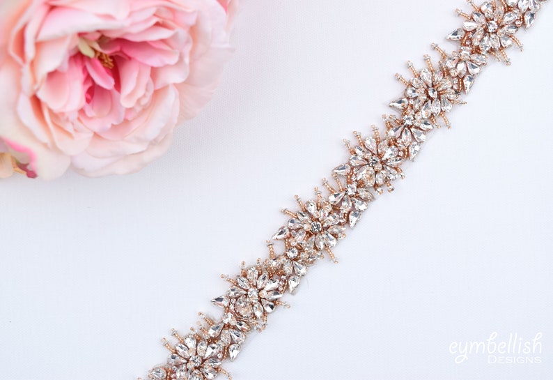 Full Length Rose Gold Rhinestone Bridal Belt- All the Way Around ...