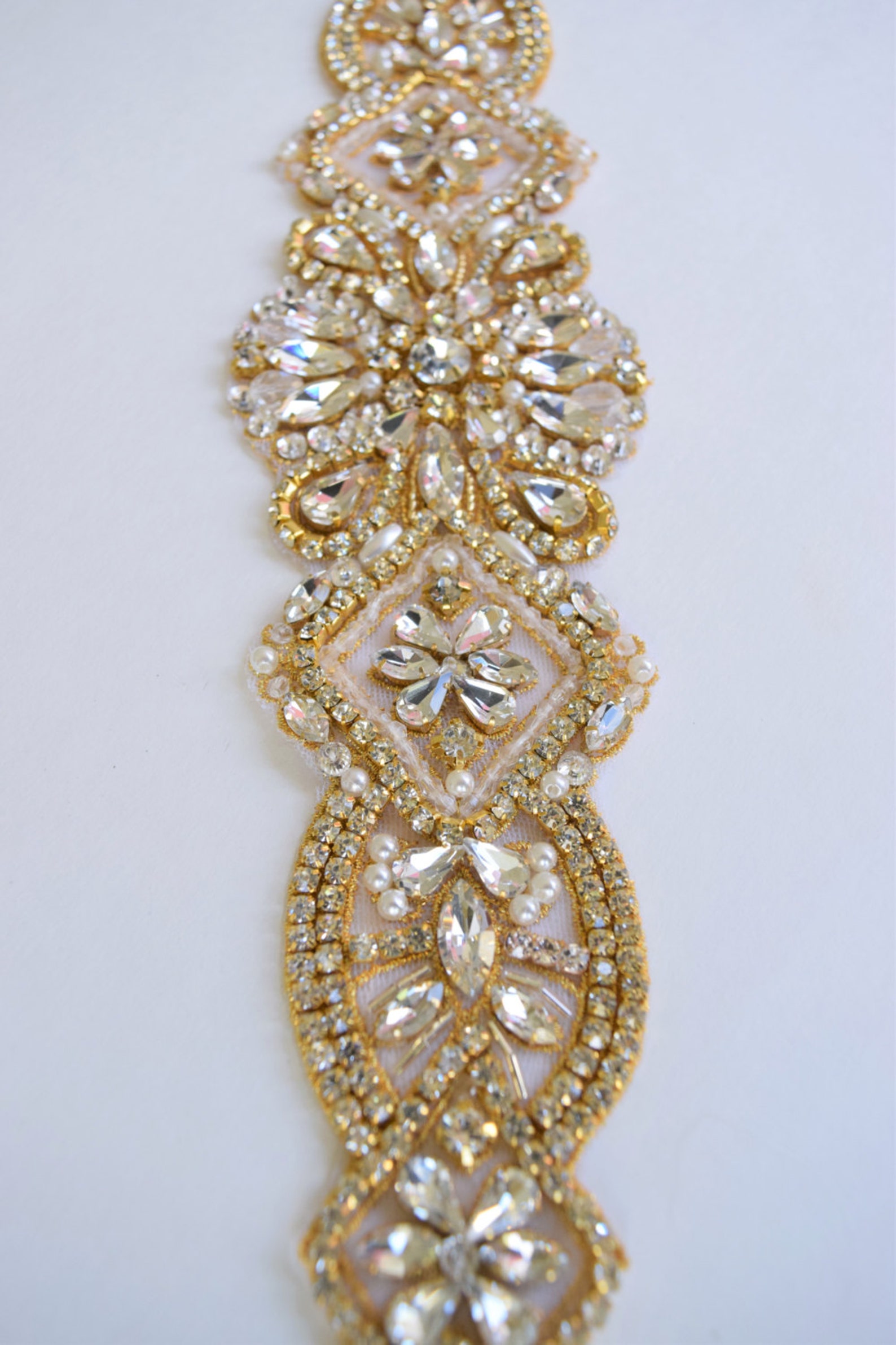 Gold Crystal Rhinestone Bridal Belt on Satin Sash Bridal - Etsy