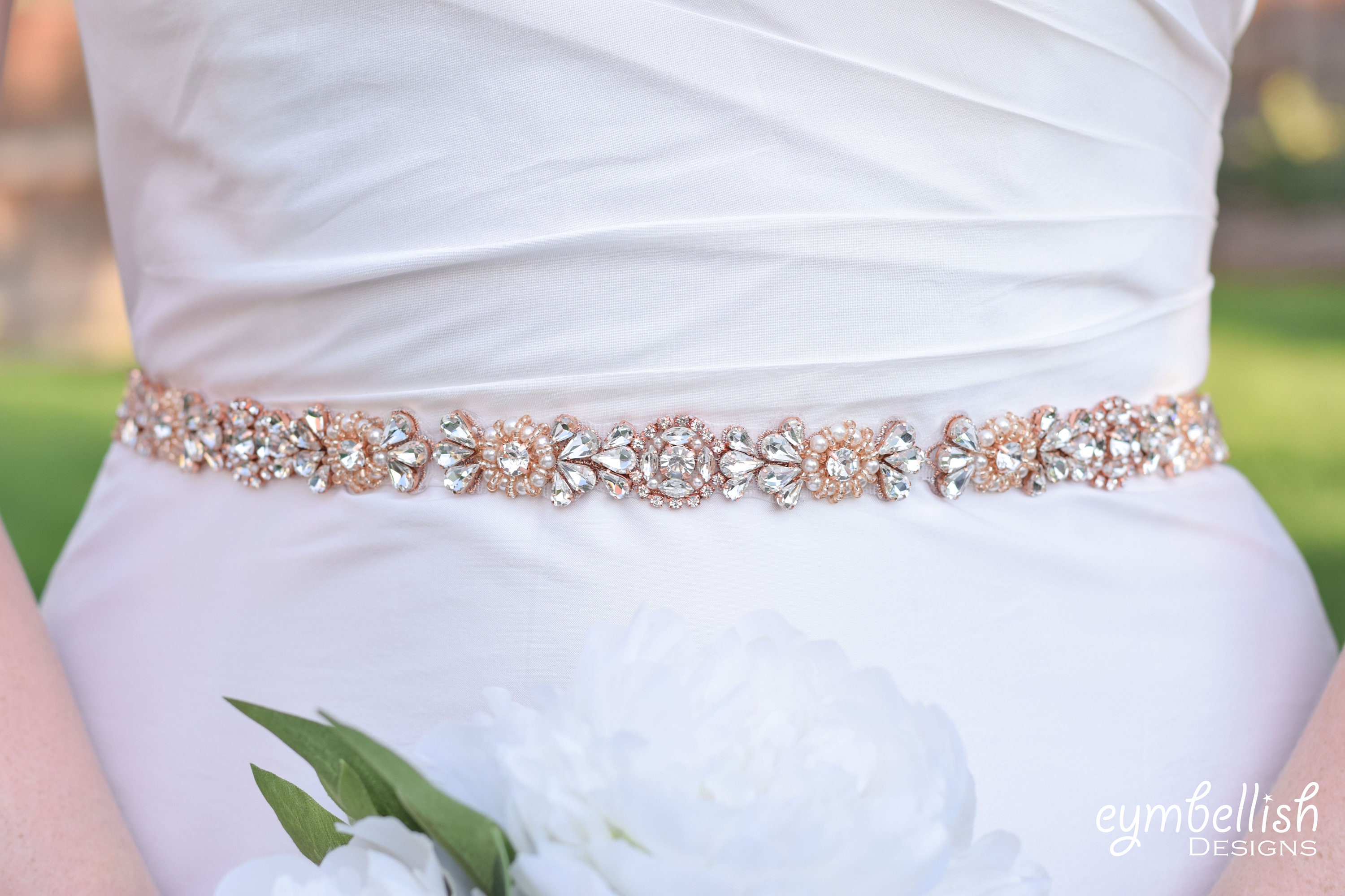 Full Length Rose Gold Pearl Bridal Belt All the Way Around - Etsy