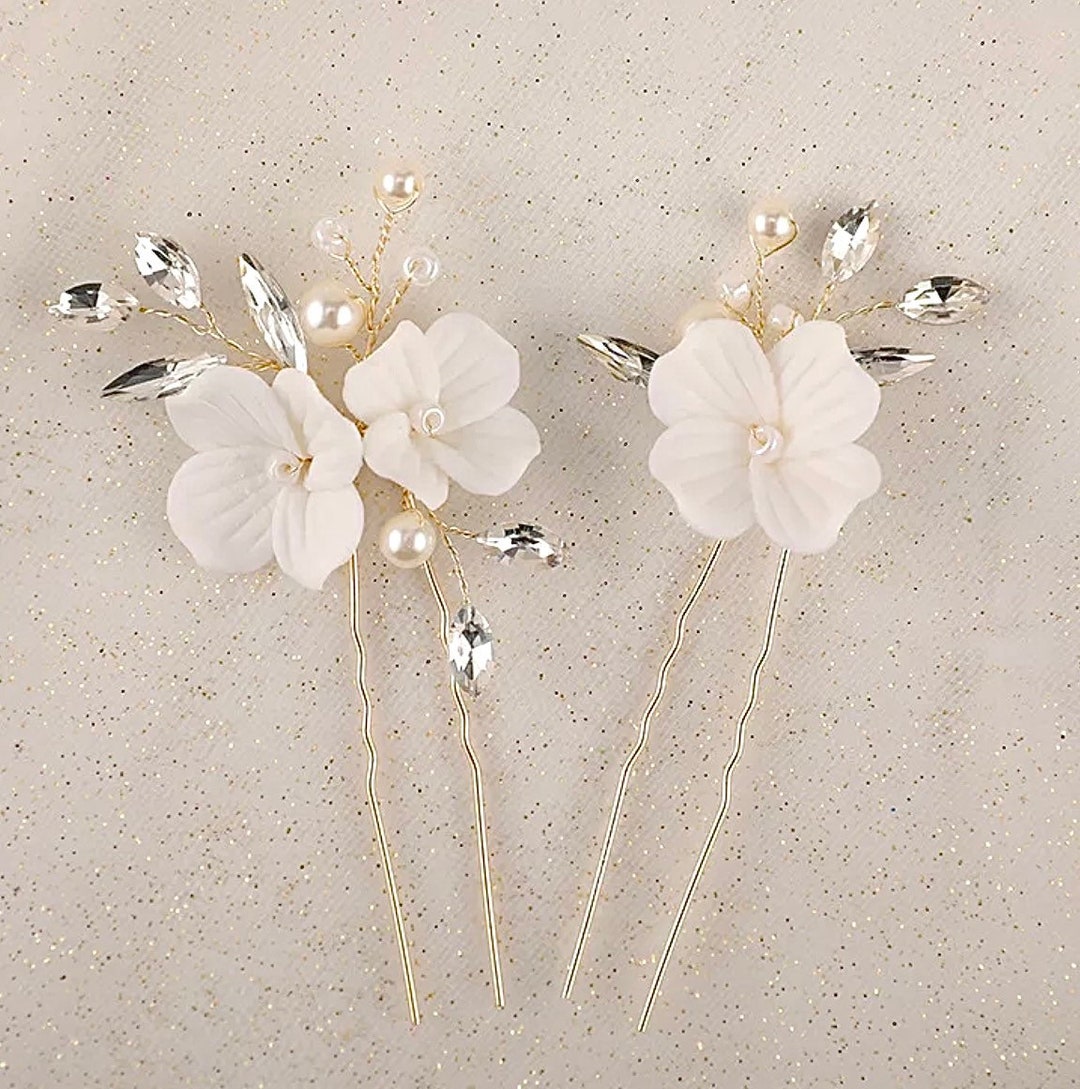Porcelain Flower Small Hair Pins Pins 2/pc Vintage Bridal Hair Comb ...