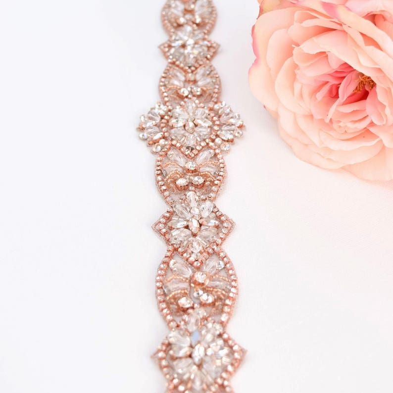 Rose Gold Crystal Rhinestone Bridal Belt on Satin Sash Bridal Sash ...
