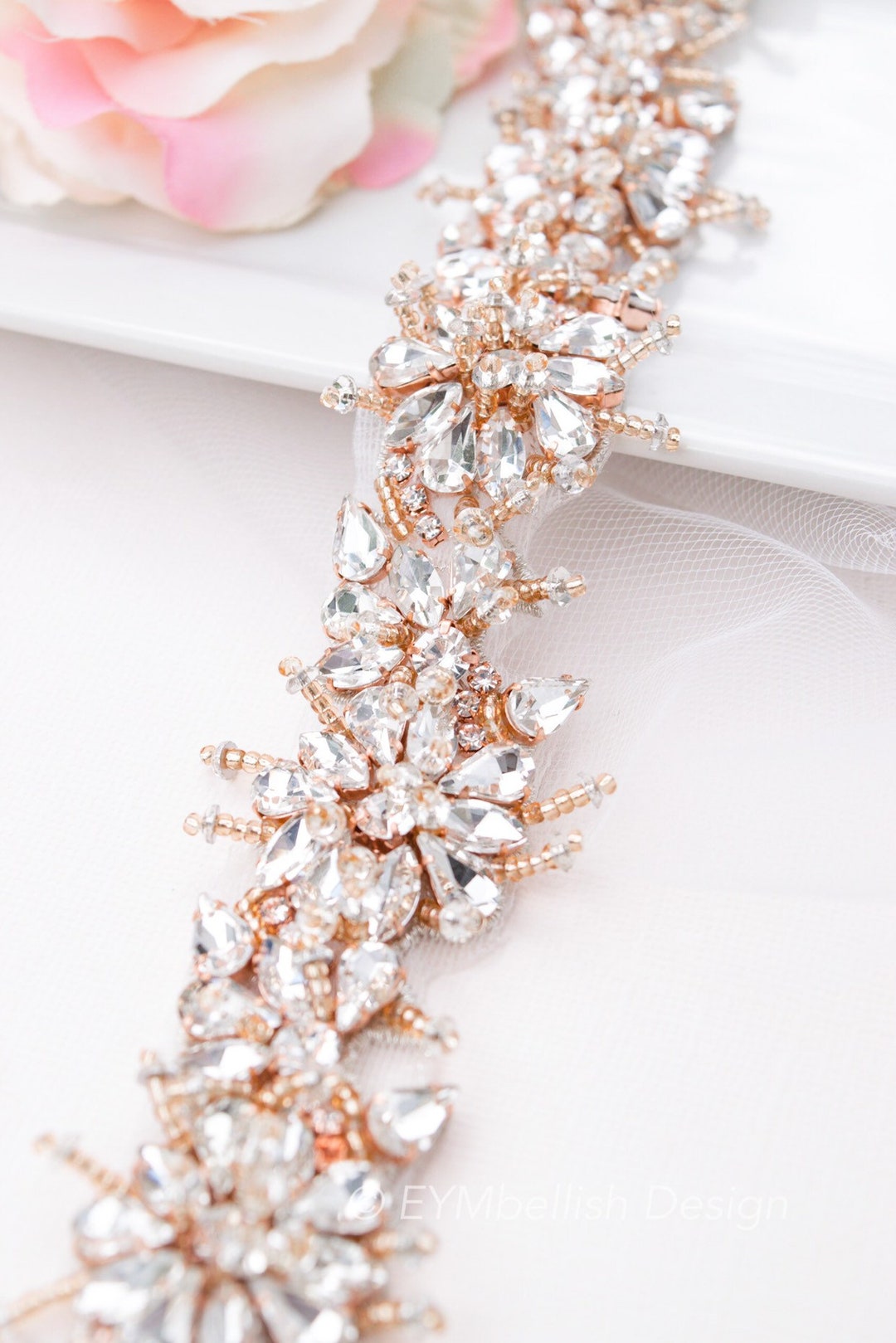 Full Length Rose Gold Rhinestone Bridal Belt- All the Way Around ...