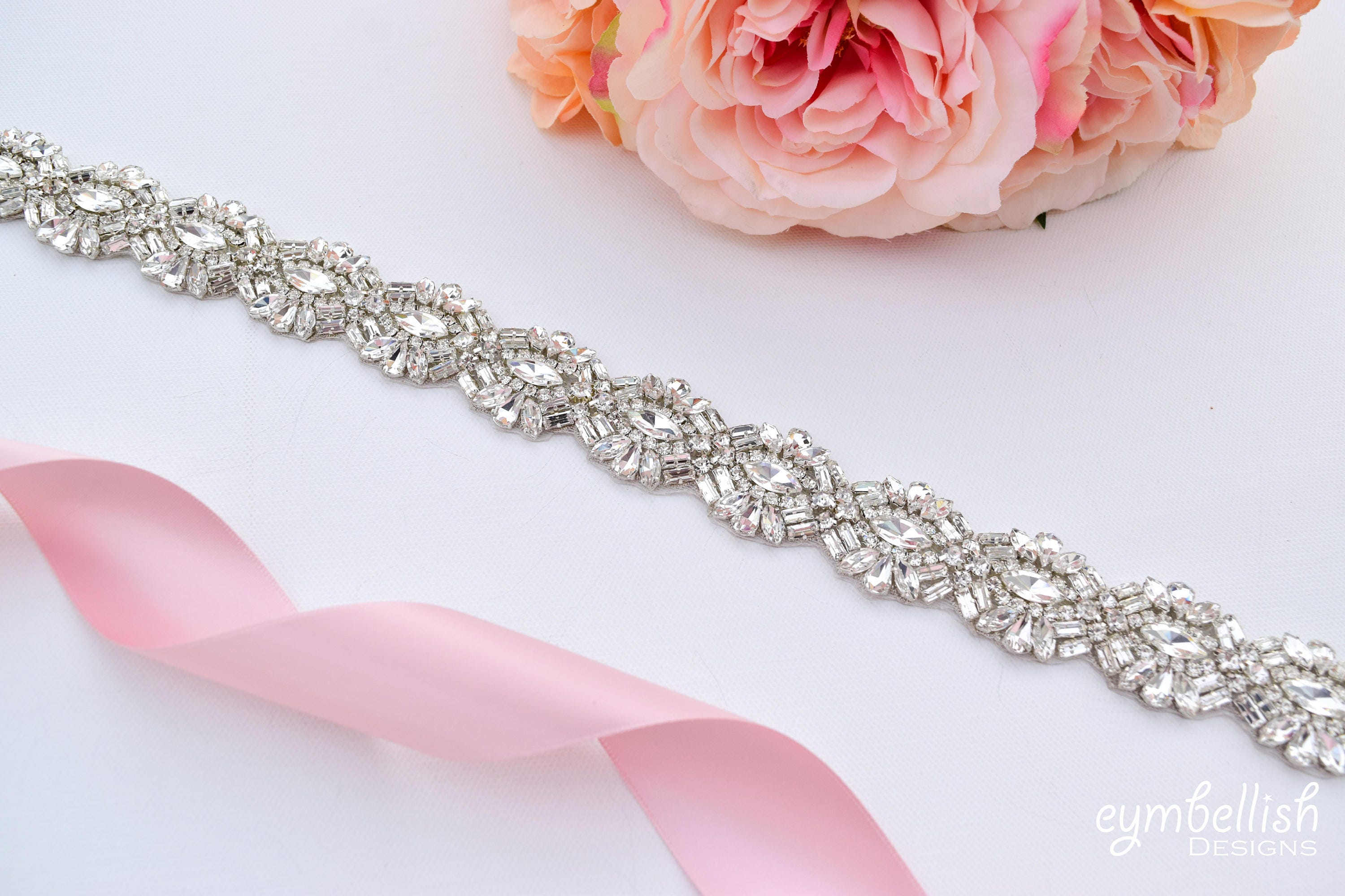 Crystal Rhinestone Bridal Belt Bridal Belt with Ribbon Sash | Etsy